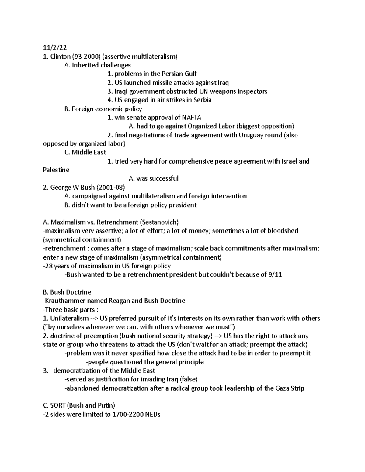 Pls notes 3 - 11/2/ Clinton (93-2000) (assertive multilateralism) A ...