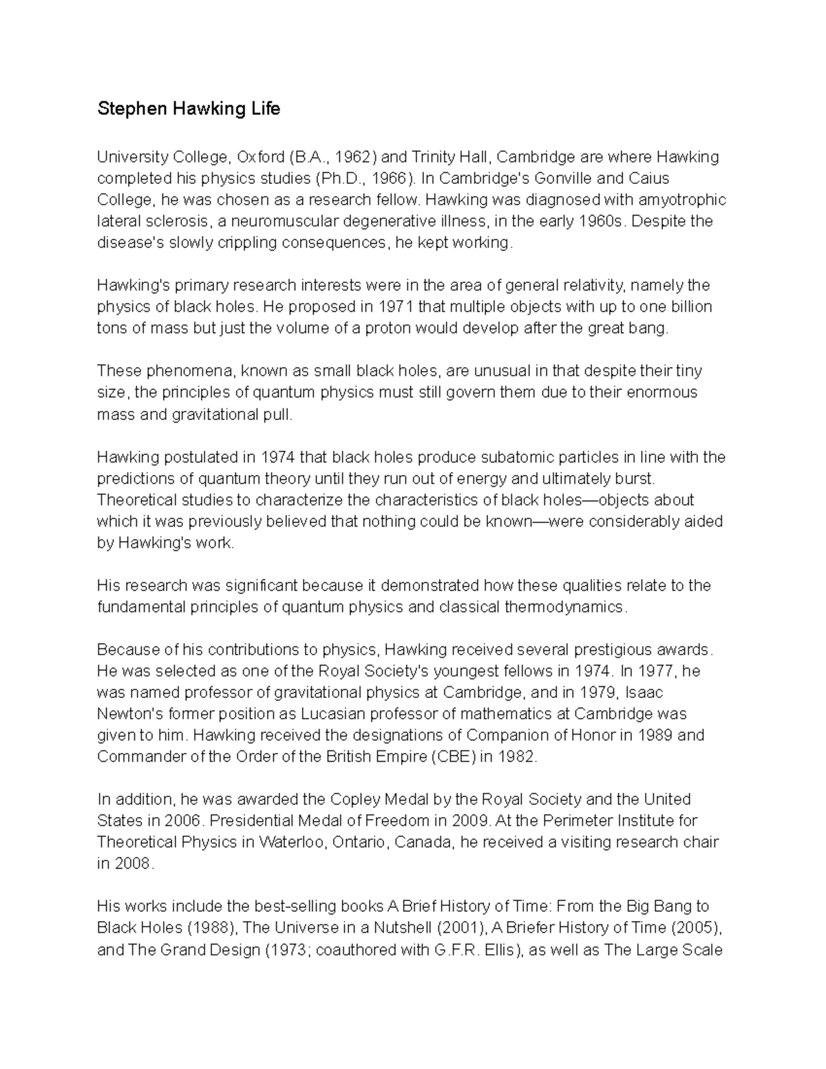 Stephen Hawking Life - Stephen Hawking Life University College, Oxford ...