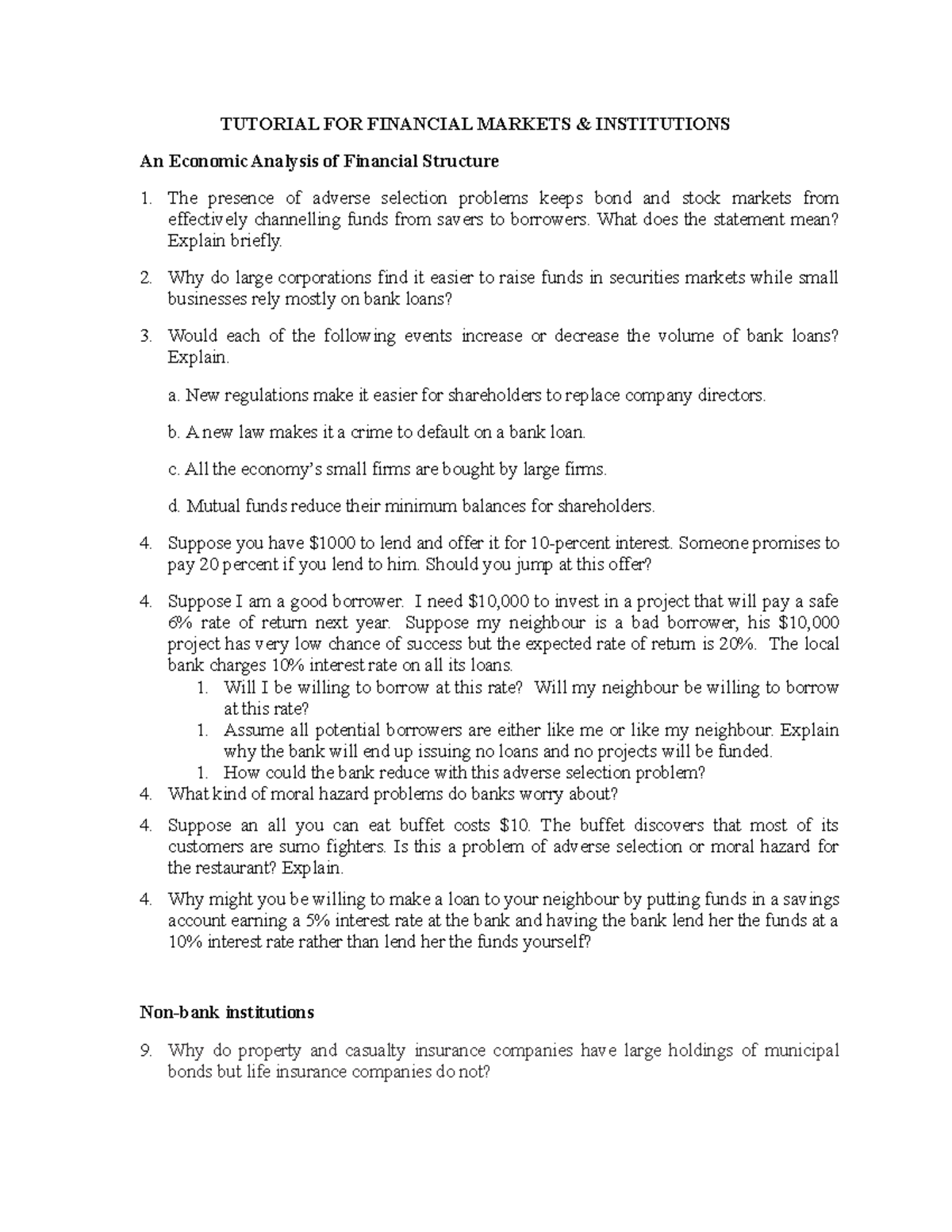 Tutorial FOR Financial Markets - TUTORIAL FOR FINANCIAL MARKETS ...