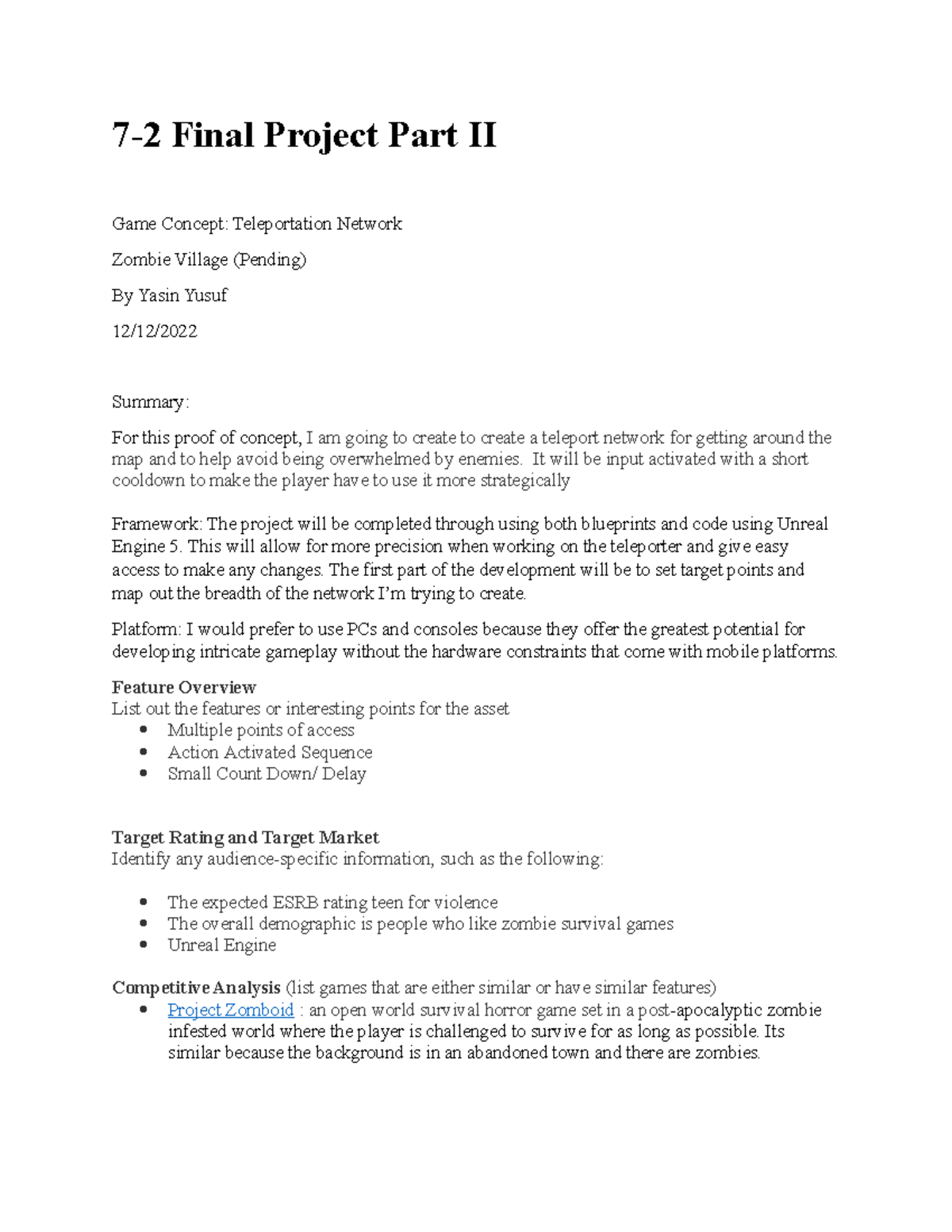 7-2 Final Project Part II Submission - 7-2 Final Project Part II Game Concept: Teleportation ...