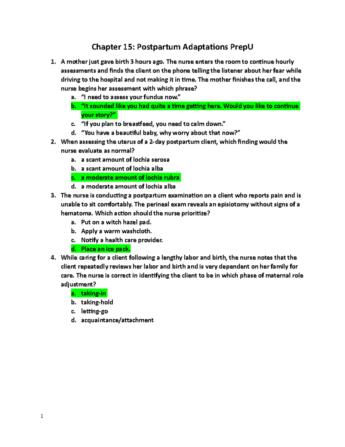 Postpartum Adaptations Prep U - Chapter 15: Postpartum Adaptations ...