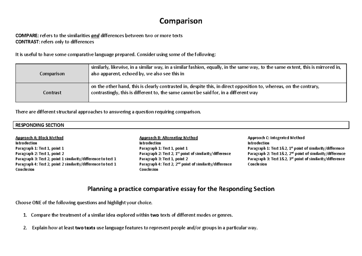 Comparison Practice 2024 - Comparison COMPARE: refers to the ...