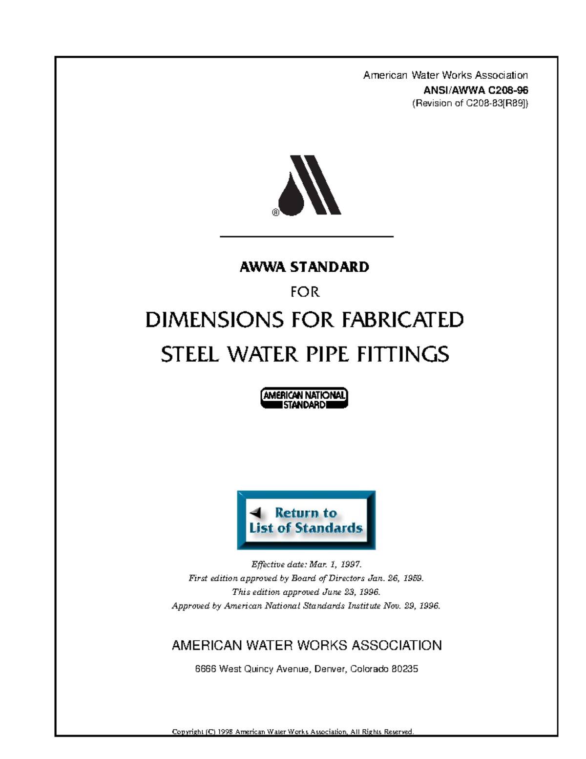 AWWA C208 96 Dimensions for fabricated s - American Water Works ...