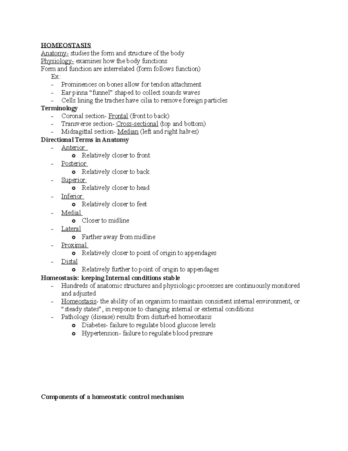 Homeostasis - Prof. Carlton - HOMEOSTASIS Anatomy- studies the form and ...