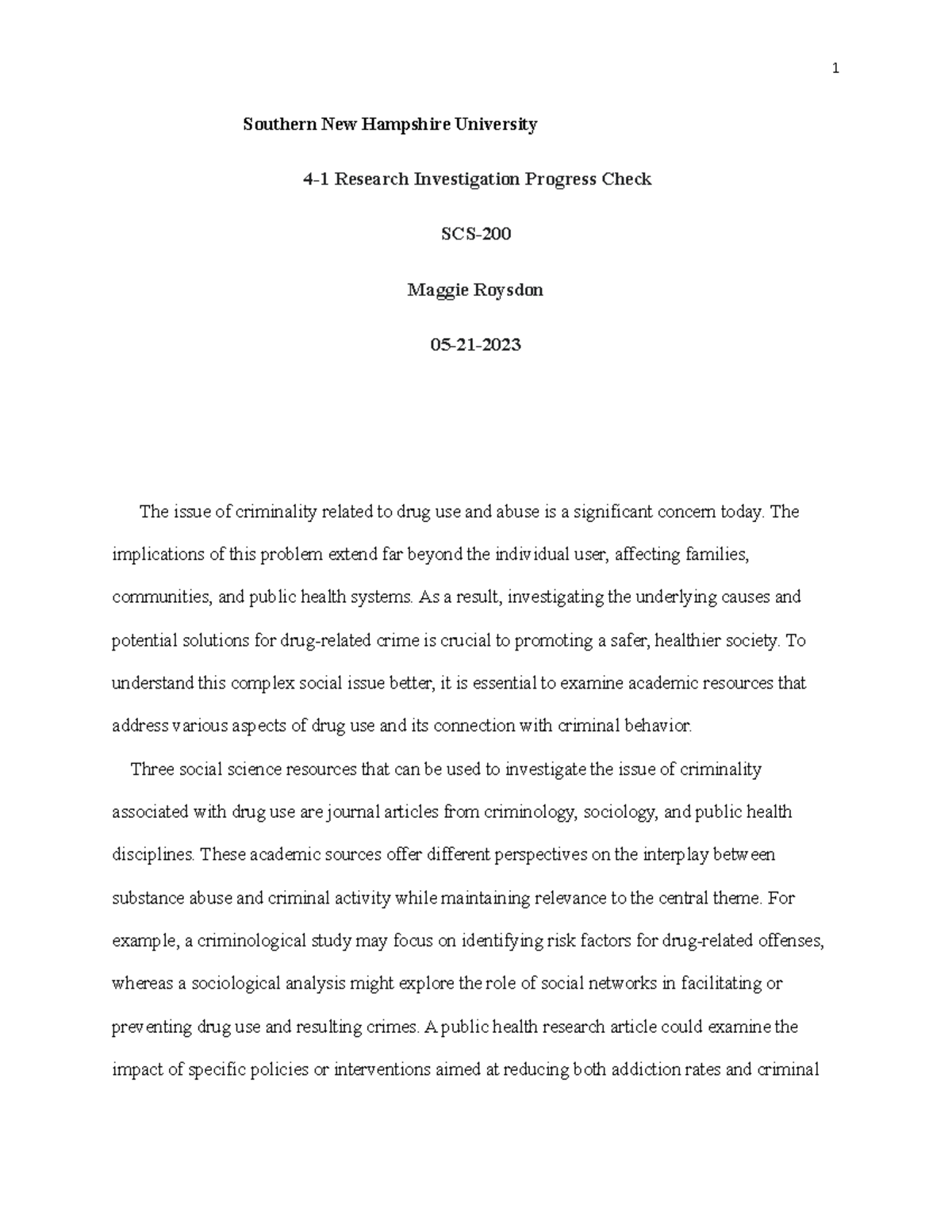 4-1 progress check - Southern New Hampshire University 4-1 Research ...
