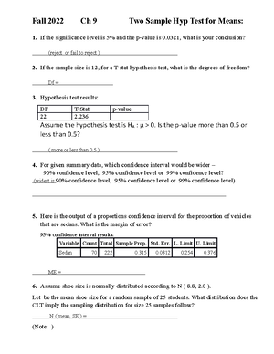 Ch 9 Fall 22 CLT (day 1) - This is for Chapter 9 CLT, worksheet and ...