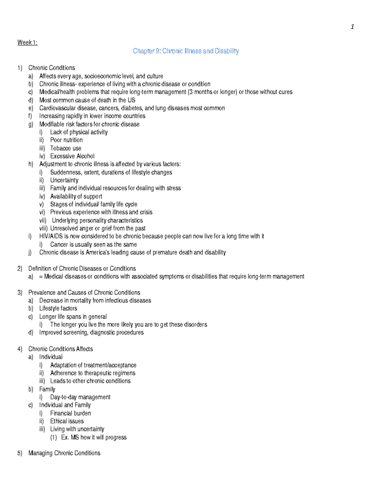 Mstest 1 Exam 1 Week 1 Chapter 9 Chronic Illness And Disability Chronic Conditions A