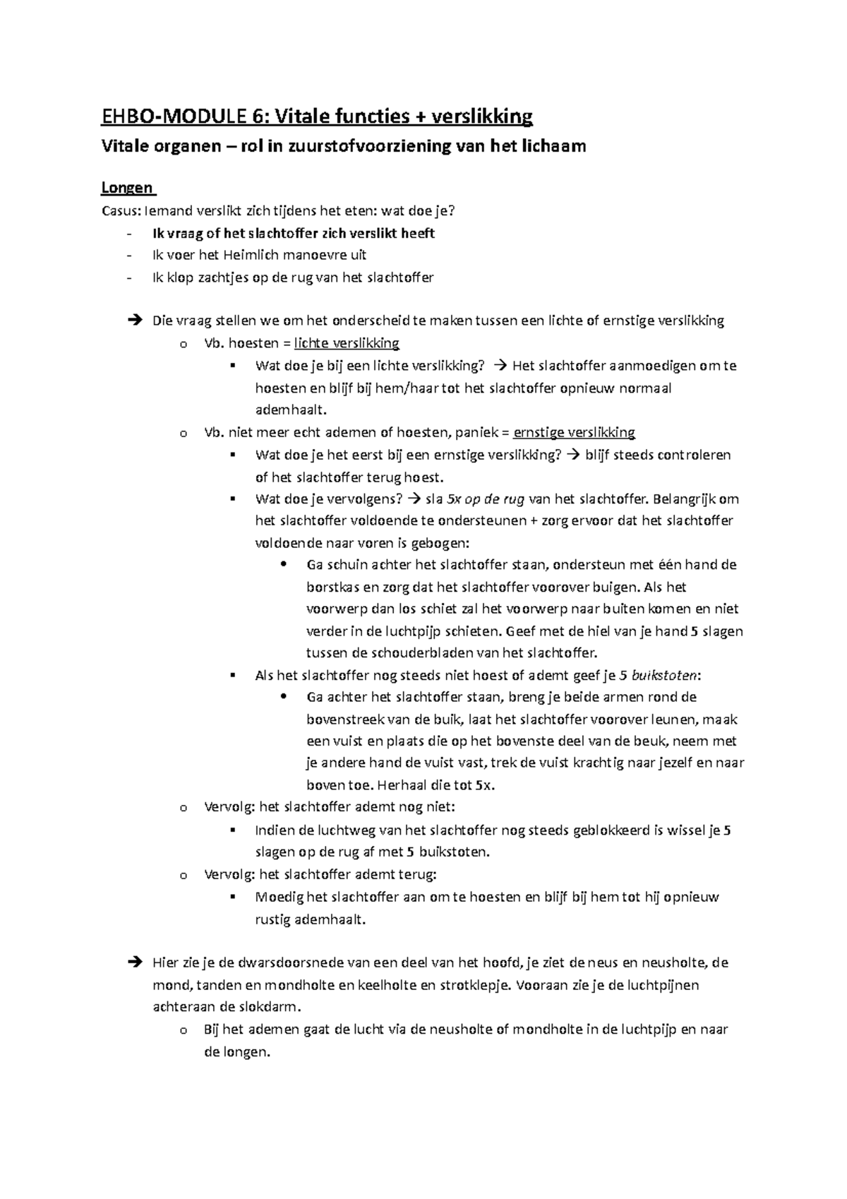 Module 6 Vitale functies en verslikking - EHBO-MODULE 6: Vitale ...