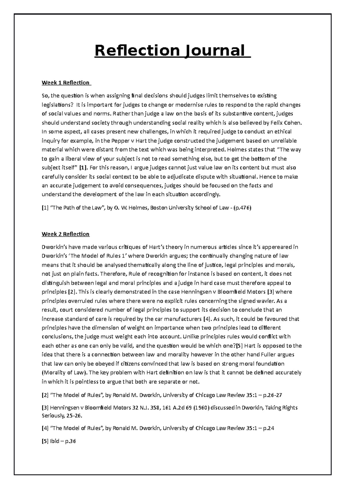 Final Reflection Journal - Reflection Journal Week 1 Reflection So, the ...