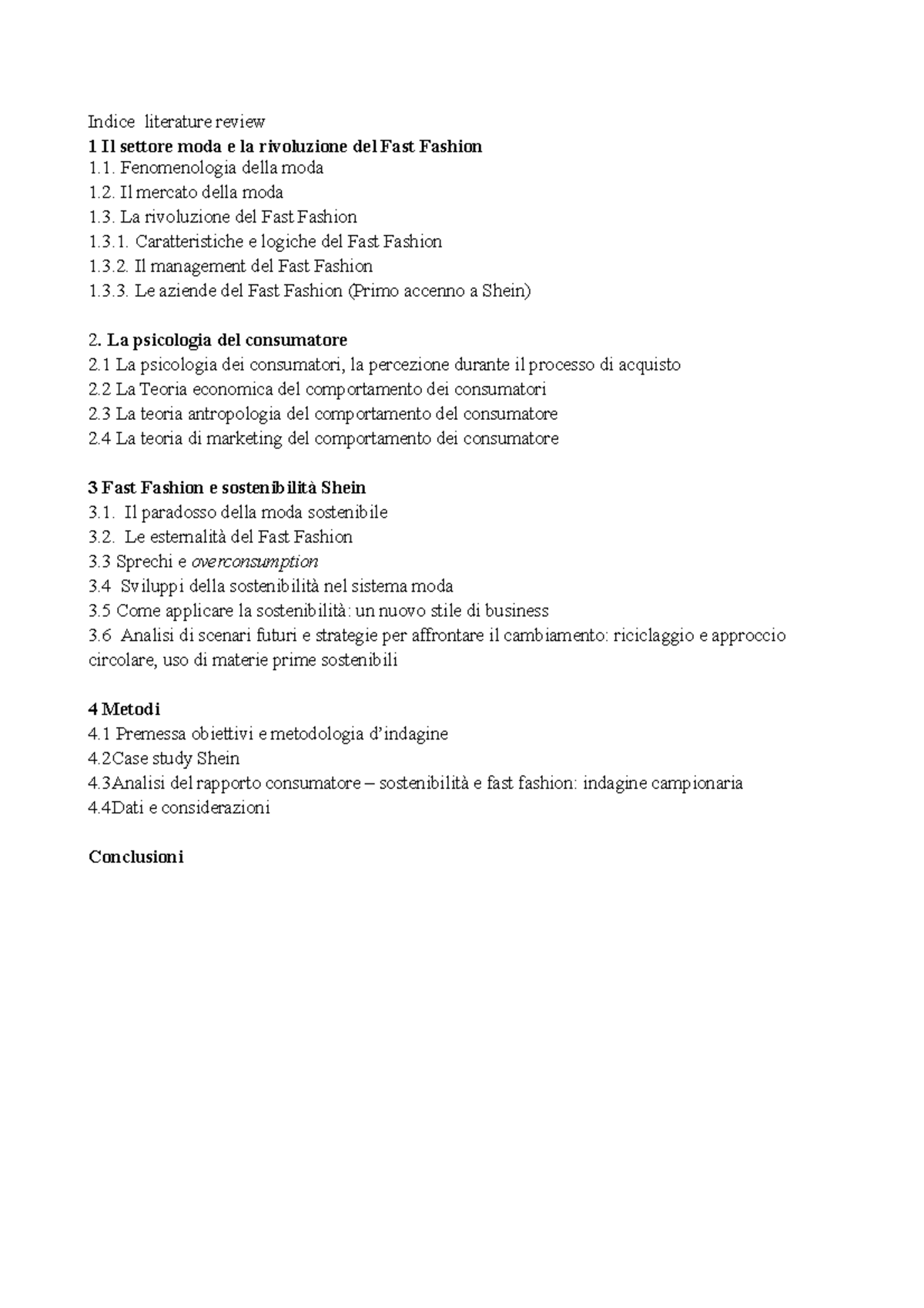 Scaletta literature review - Indice literature review 1 Il settore moda ...