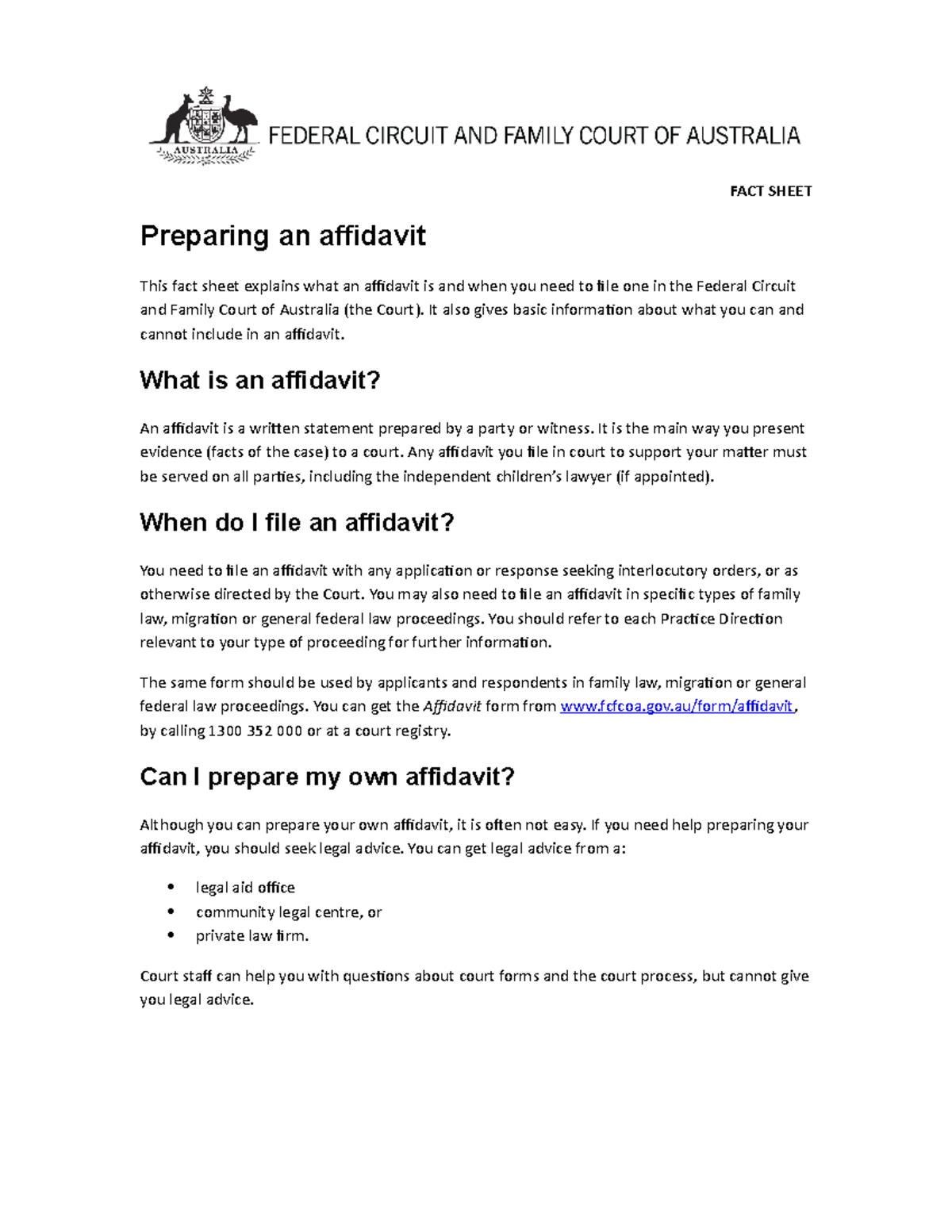 Preparing affidavit 0921V2 - FACT SHEET Preparing an affidavit This ...