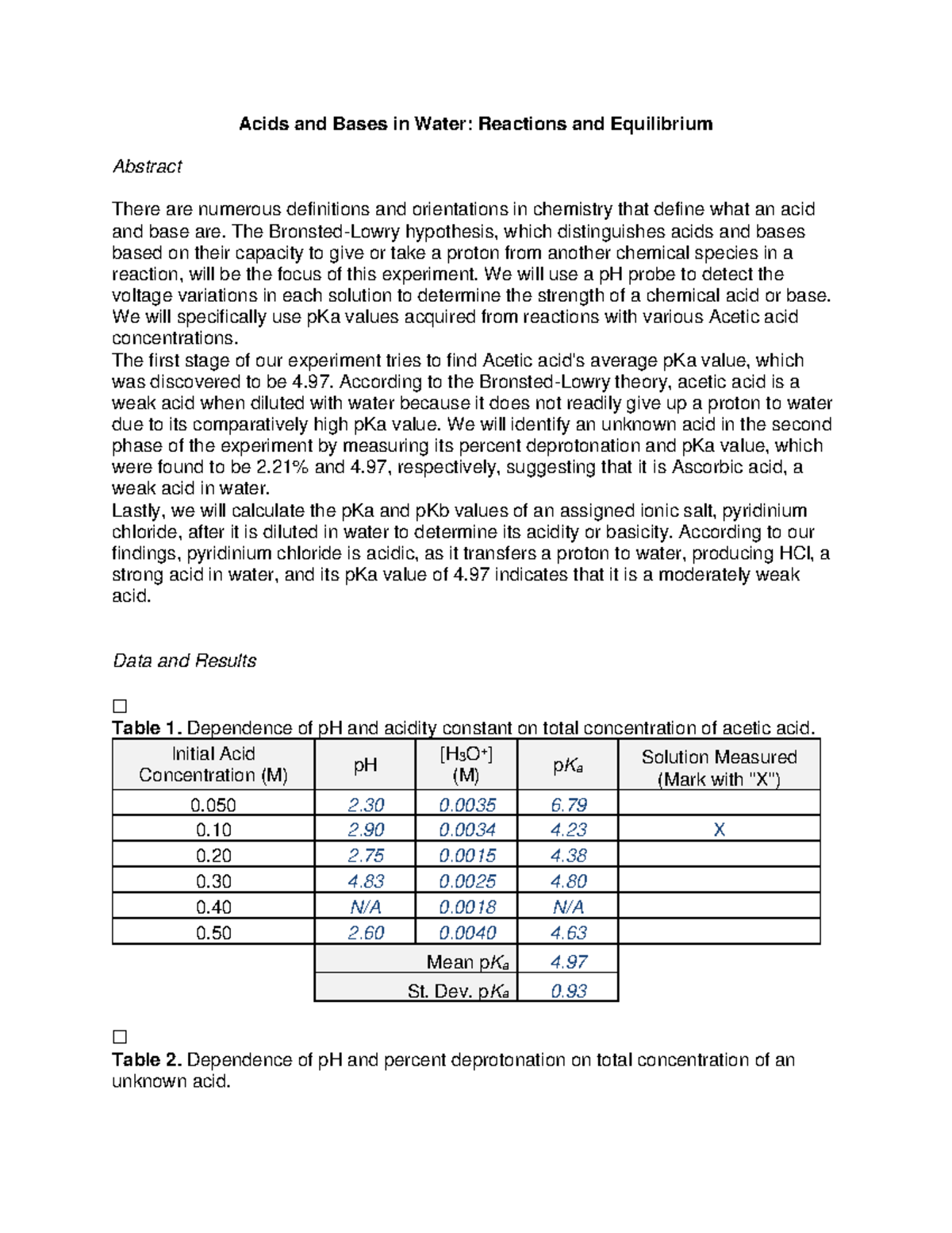 Post-lab Acids and Bases (1212K) - Acids and Bases in Water: Reactions ...
