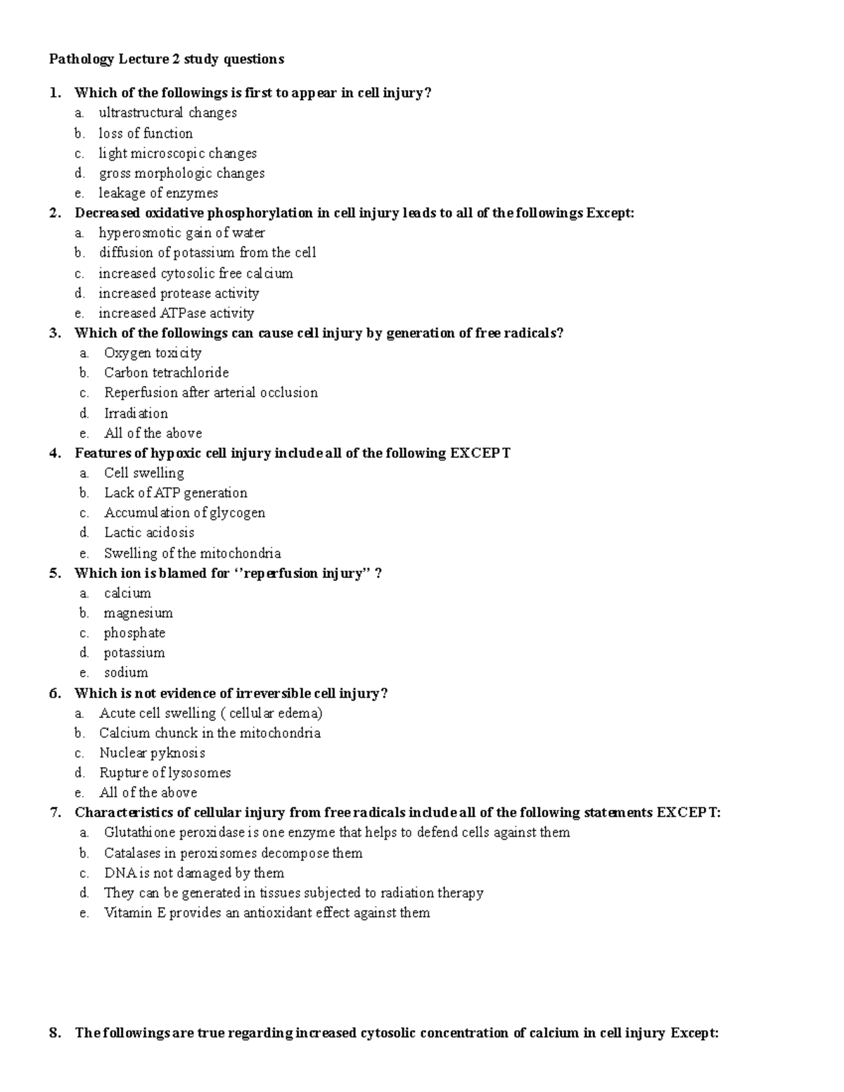 Pathology Lecture 2 study questions - Pathology Lecture 2 study ...