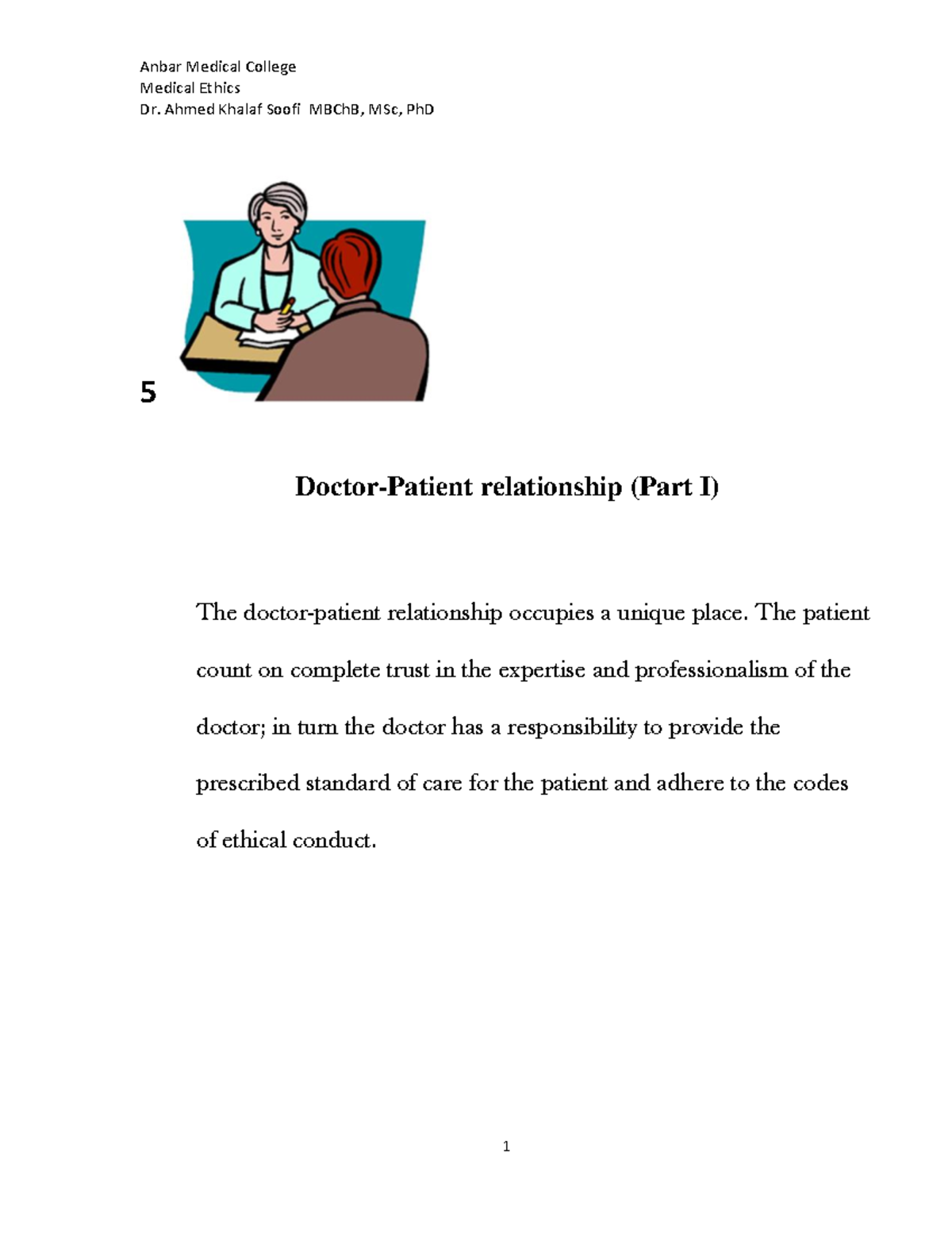 Doctor-Patient relationship (Part I) - Dr. Ahmed Khalaf Soofi MBChB ...
