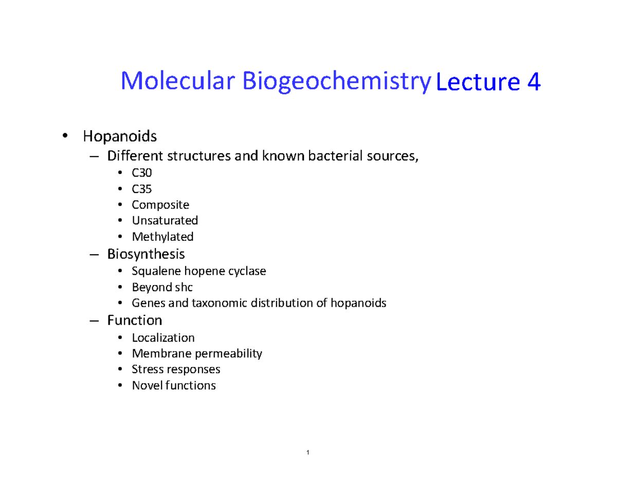 Lecture notes, lecture 4 - Fall 2011 - Molecular Biogeochemistry 4 ...