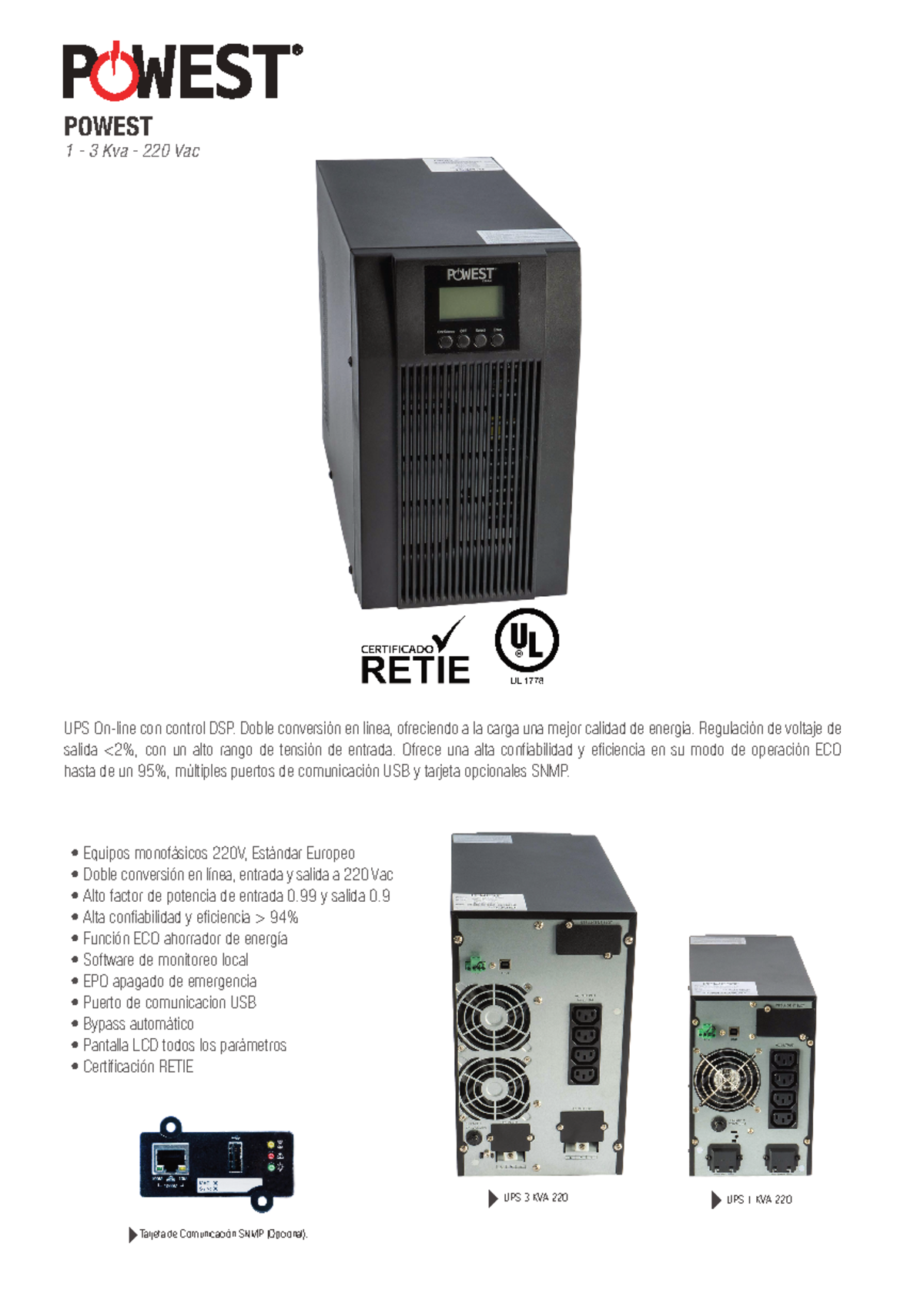 Powest -1-3-Kva-220-Vac V0801-5 - POWEST 1 - 3 Kva - 220 Vac Tarjeta de Comunicación SNMP - Studocu