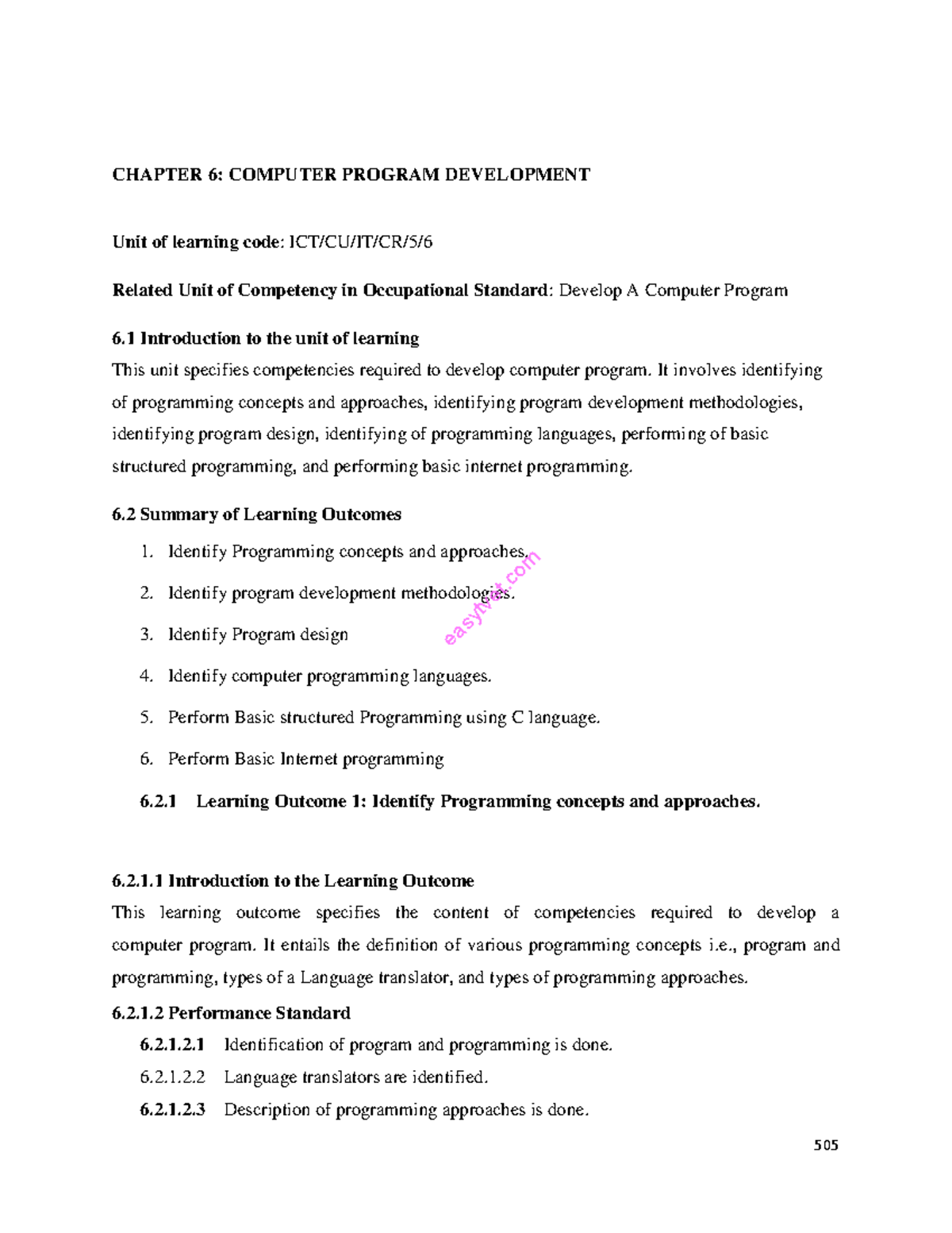 Comp program - Kazi - CHAPTER 6: COMPUTER PROGRAM DEVELOPMENT Unit of learning code: ICT/CU/IT ...