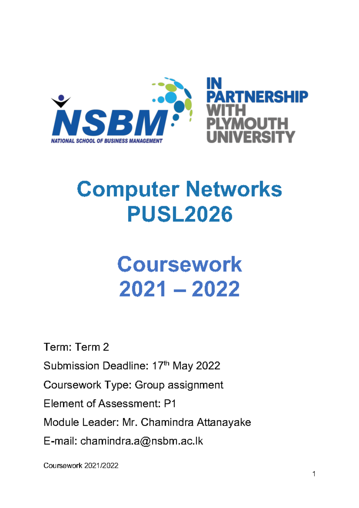 PUSL2026 Computer Networks P1 - computing project - NSBM Green University - Studocu