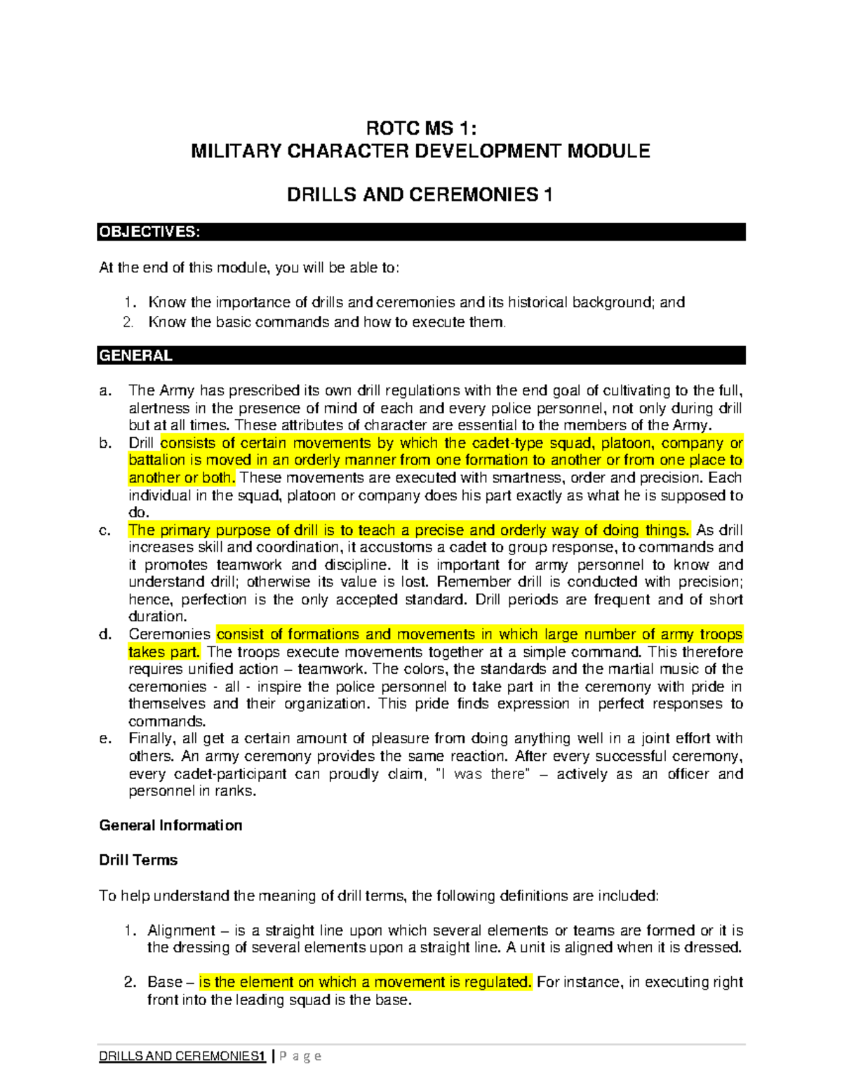 6 Drills AND Cermonies - ROTC - ROTC MS 1: MILITARY CHARACTER ...