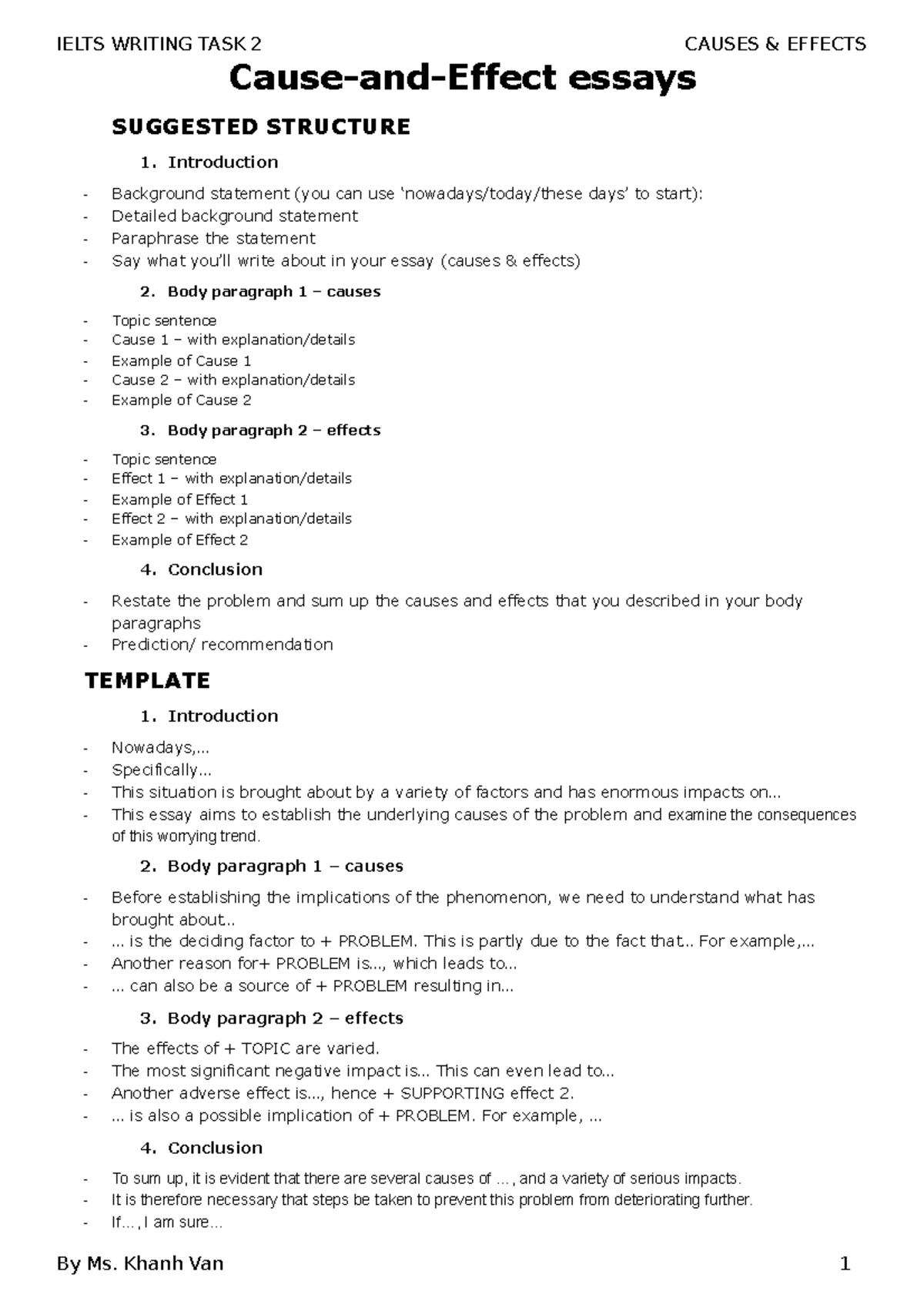 Cause aand effect essays - Cause-and-Effect essays SUGGESTED STRUCTURE ...