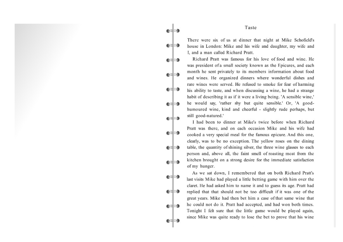 Roald Dahl - Taste - story - Q306 - Studocu