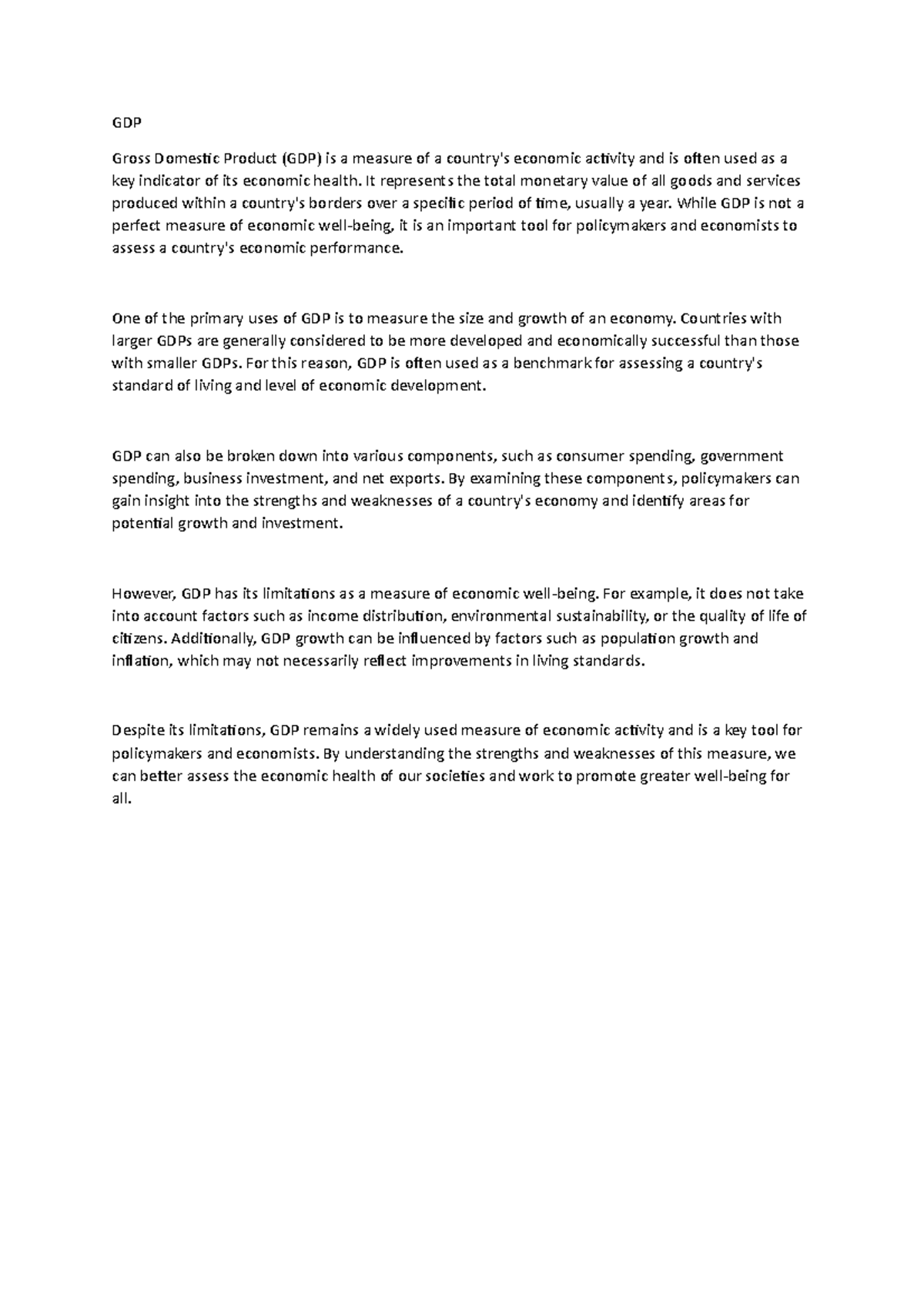 GDP - My essay - GDP Gross Domestic Product (GDP) is a measure of a ...