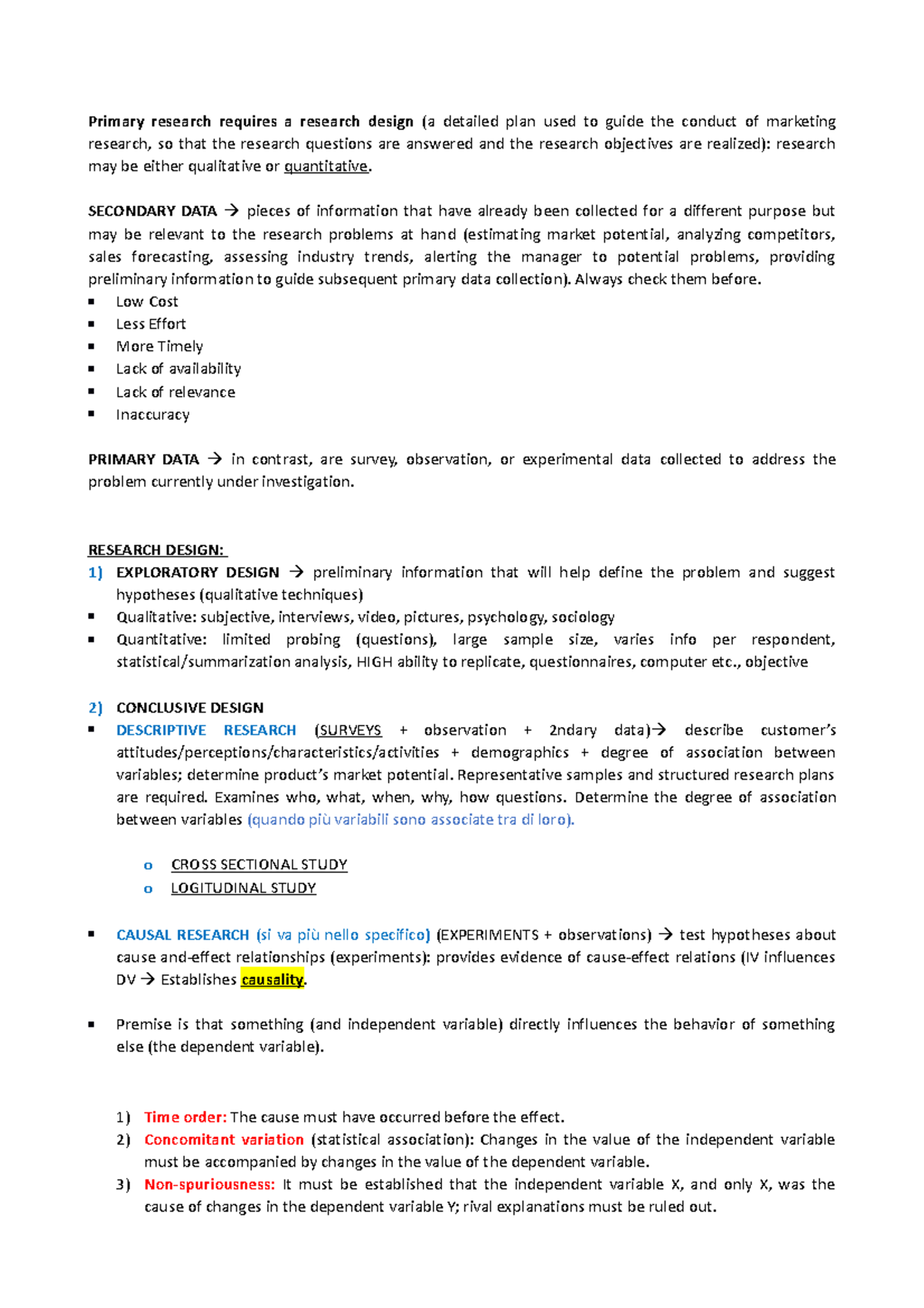 Research - notes - Primary research requires a research design (a ...