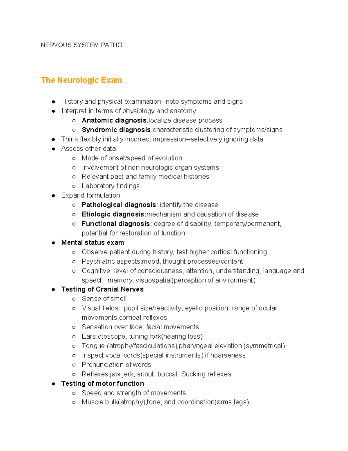 Nervous SYST Patho-1 - NERVOUS SYSTEM PATHO The Neurologic Exam History ...
