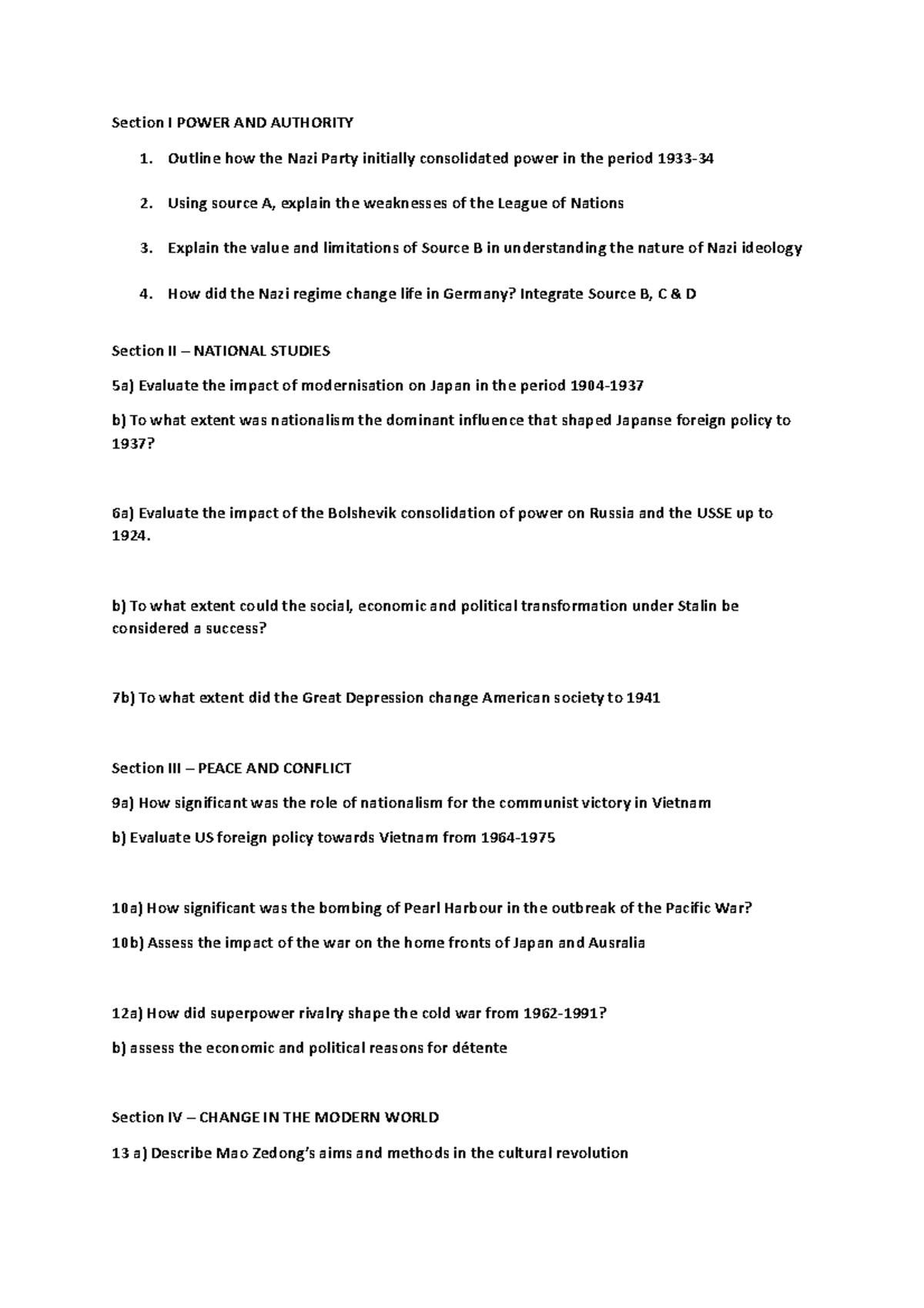 Modern History Material 1 - Section I POWER AND AUTHORITY1. Outline how ...
