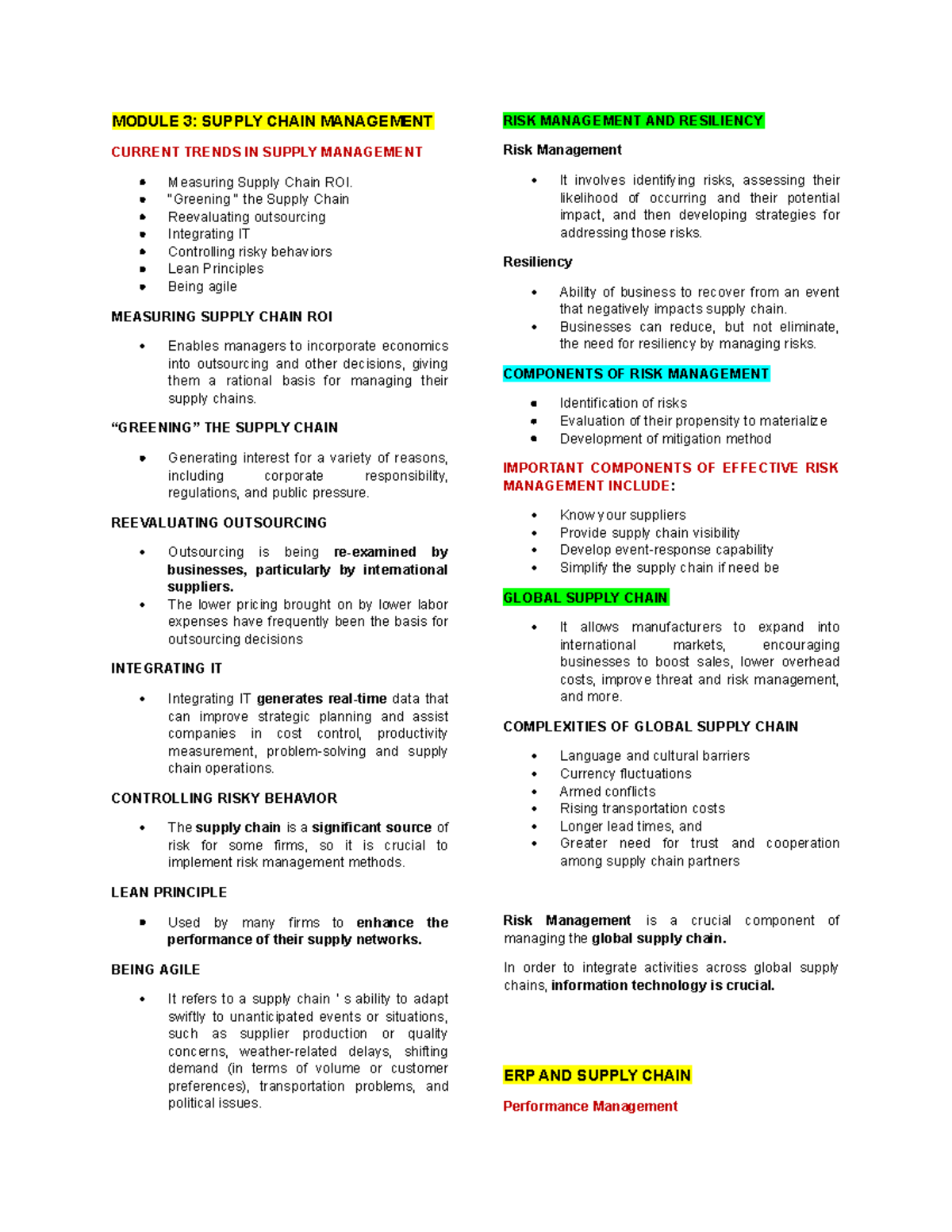 Module 3 - Summary Introduction to Business - MODULE 3: SUPPLY CHAIN MANAGEMENT CURRENT TRENDS ...