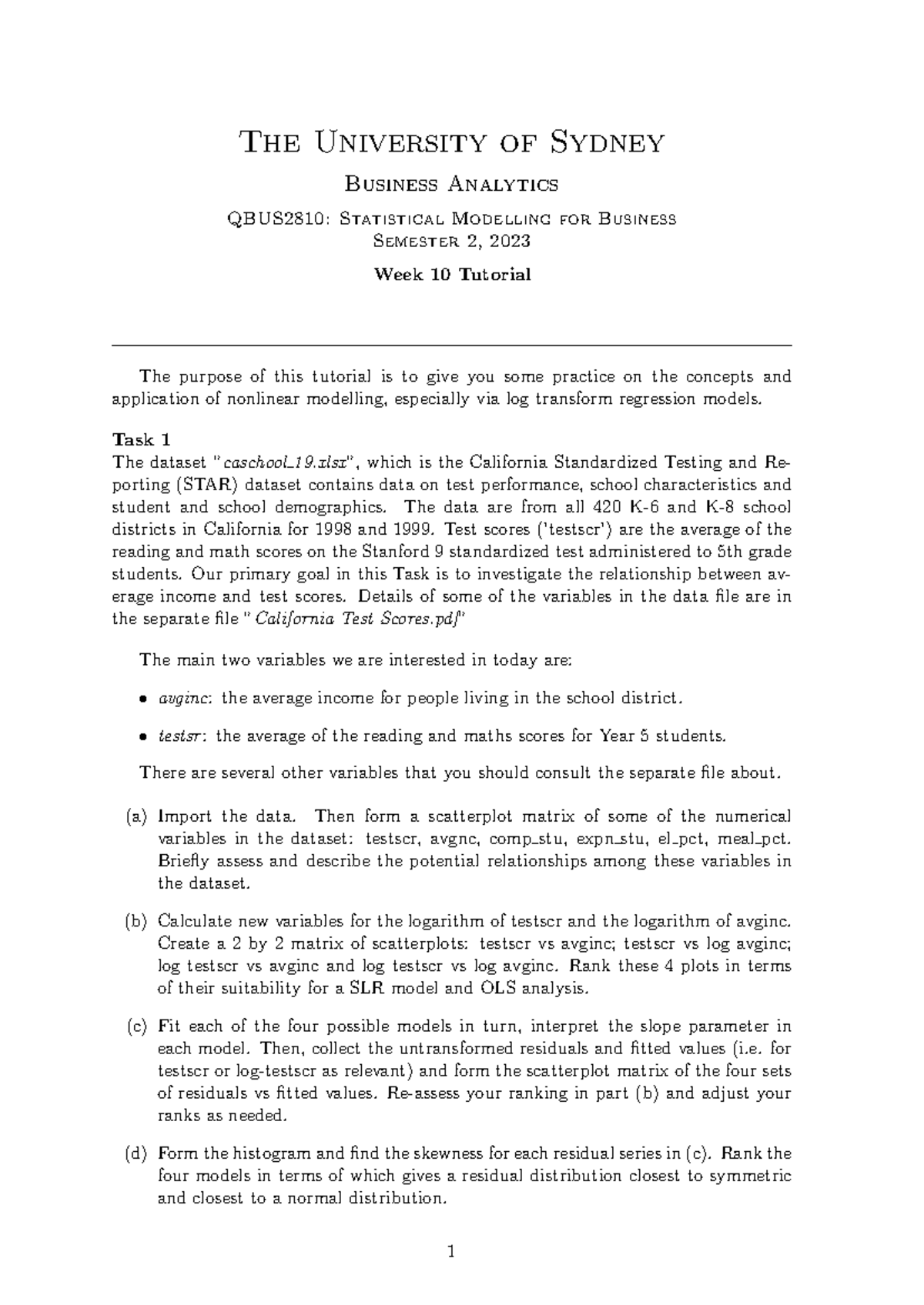 QBUS2810 2023S2 - Tutorial 10 Question - The University of Sydney ...