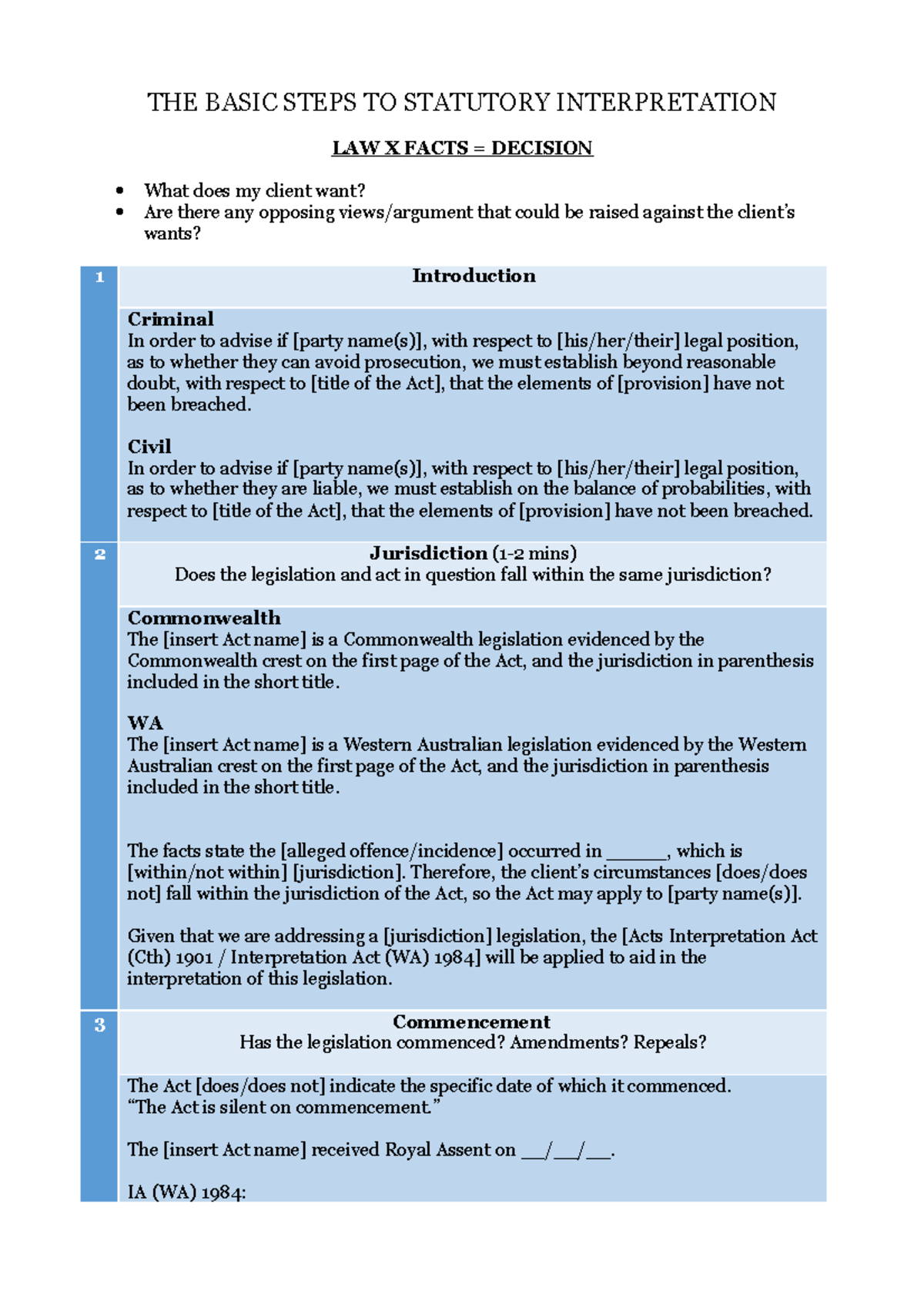 THE Basic Steps TO Statutory Interpretation - LAWS1005 - Curtin - Studocu