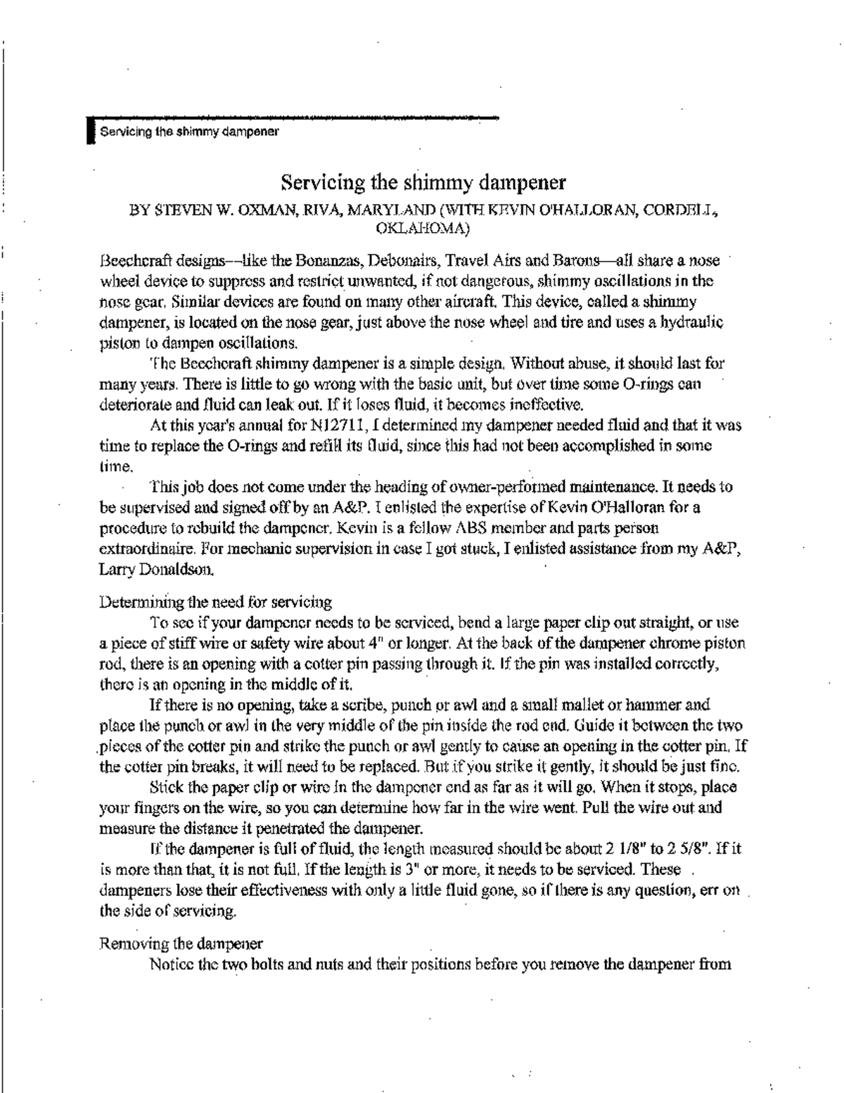 Servicing the shimmy damper - teknik penerbangan - Studocu