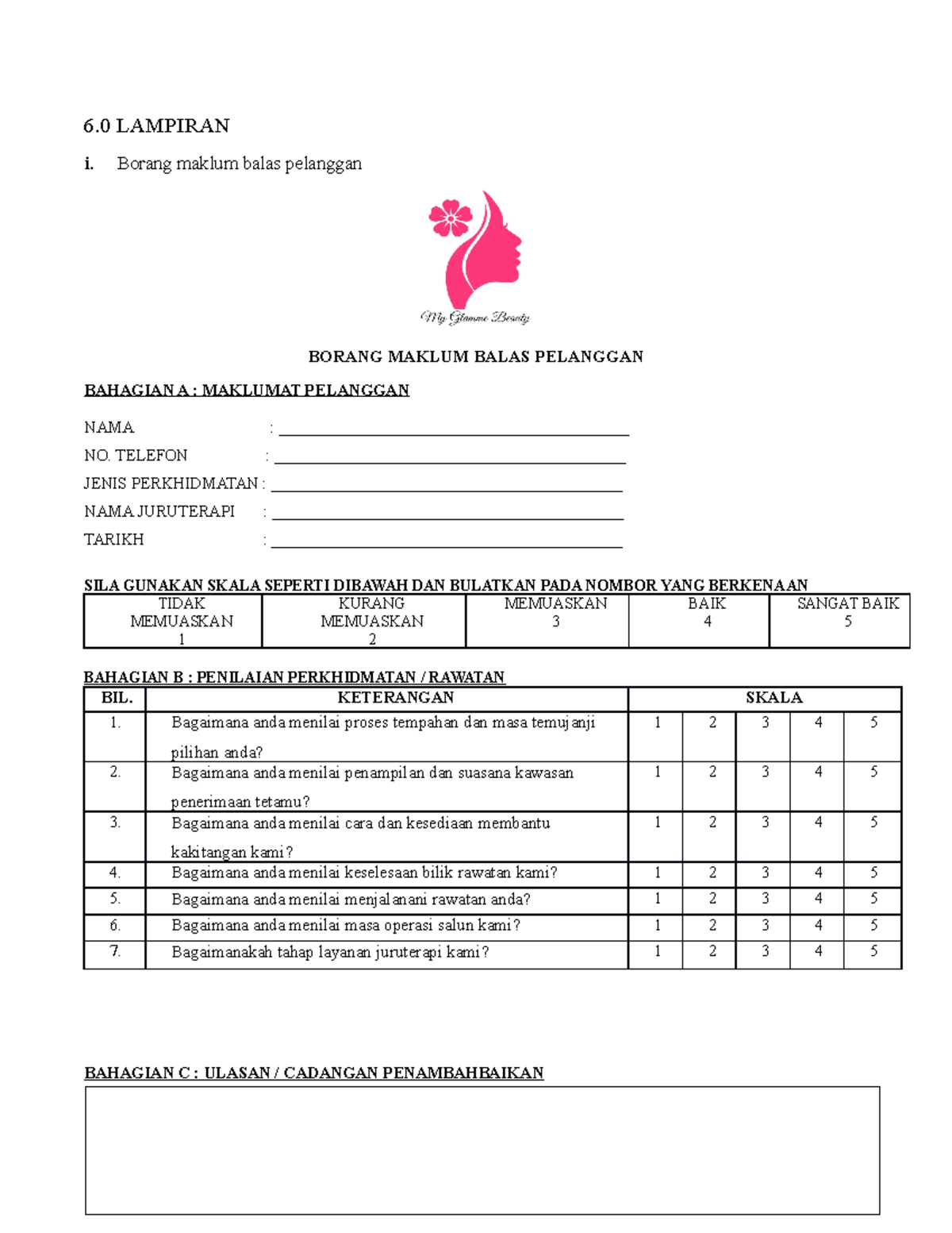 Borang Maklum Balas DHD4053 - 6 LAMPIRAN i. Borang maklum balas ...