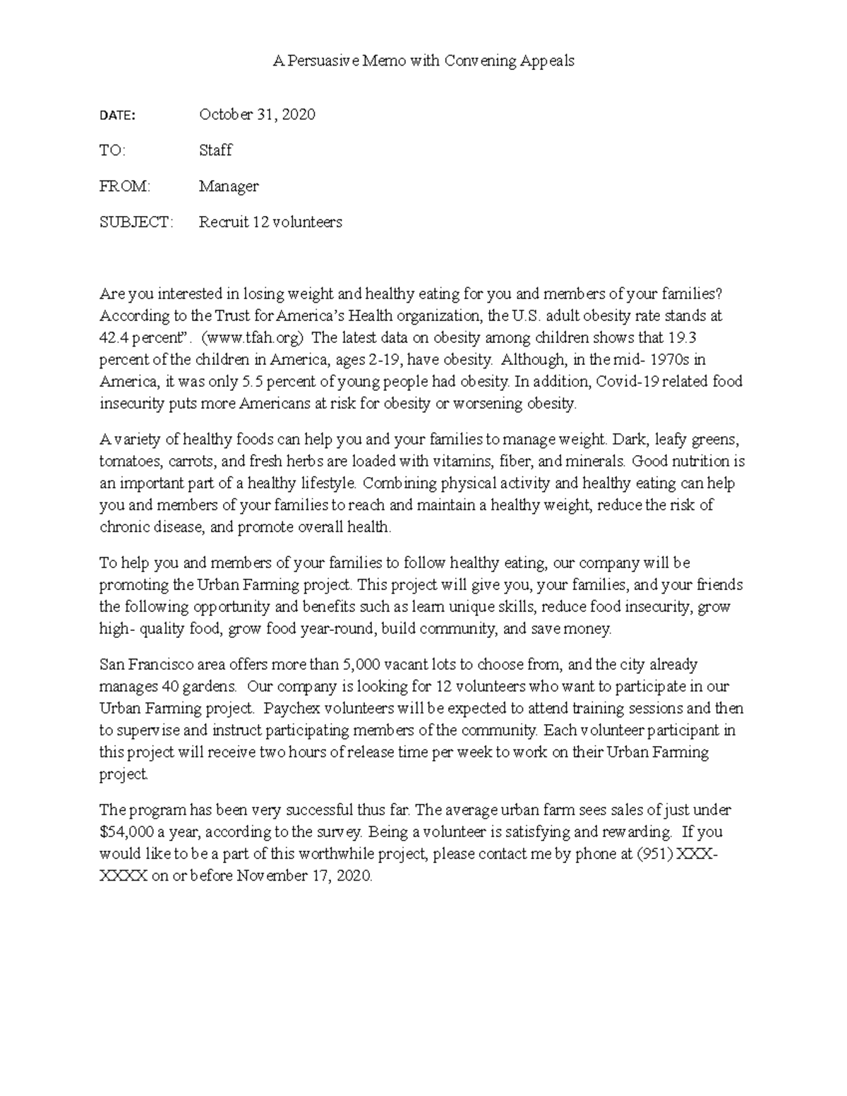 Business communication third writing - A Persuasive Memo with Convening ...