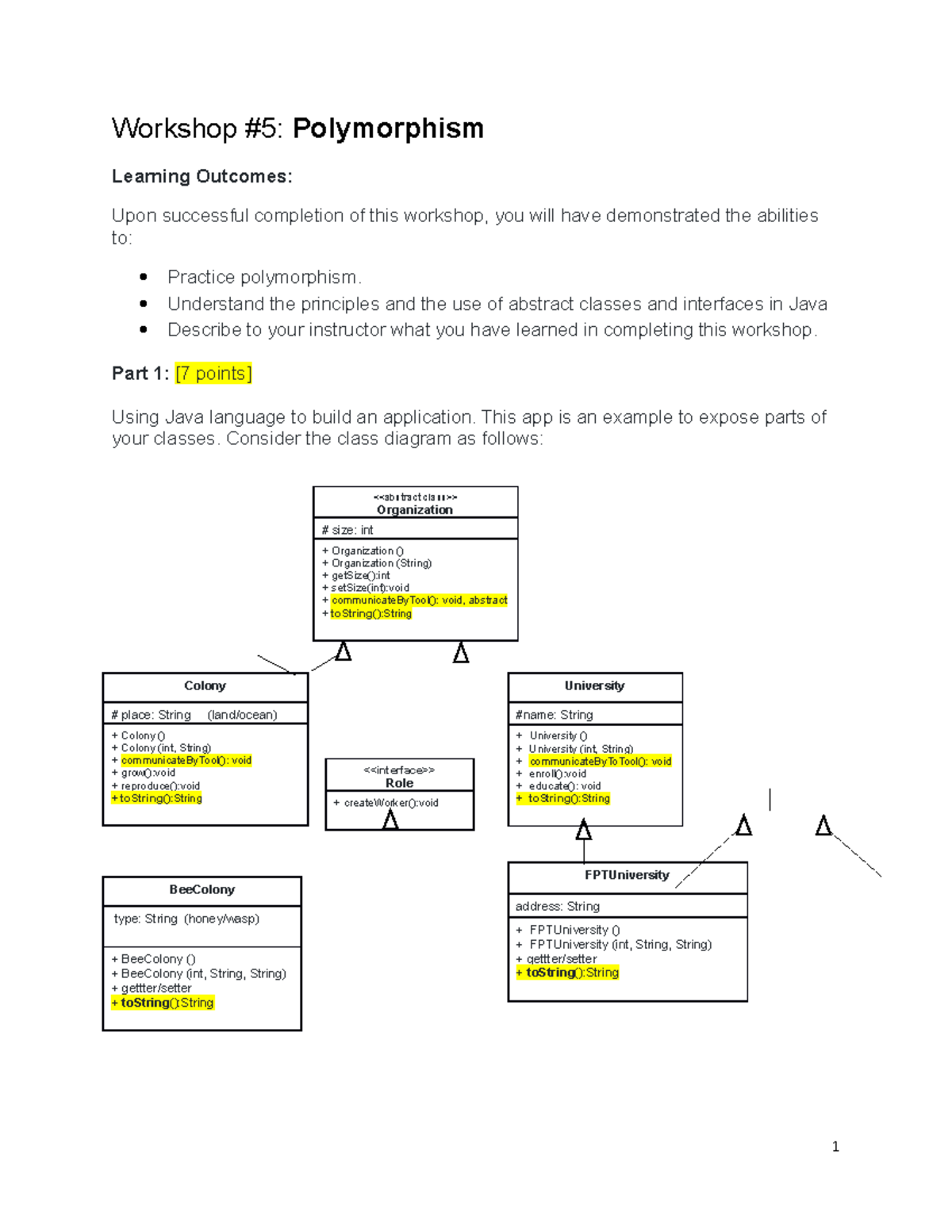 Workshop 5 - ws5 - Workshop #5: Polymorphism Learning Outcomes: Upon successful completion of ...