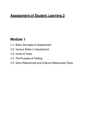 Module 1 Assessment - Assessment of Student Learning 2 Module 1 1 Basic ...