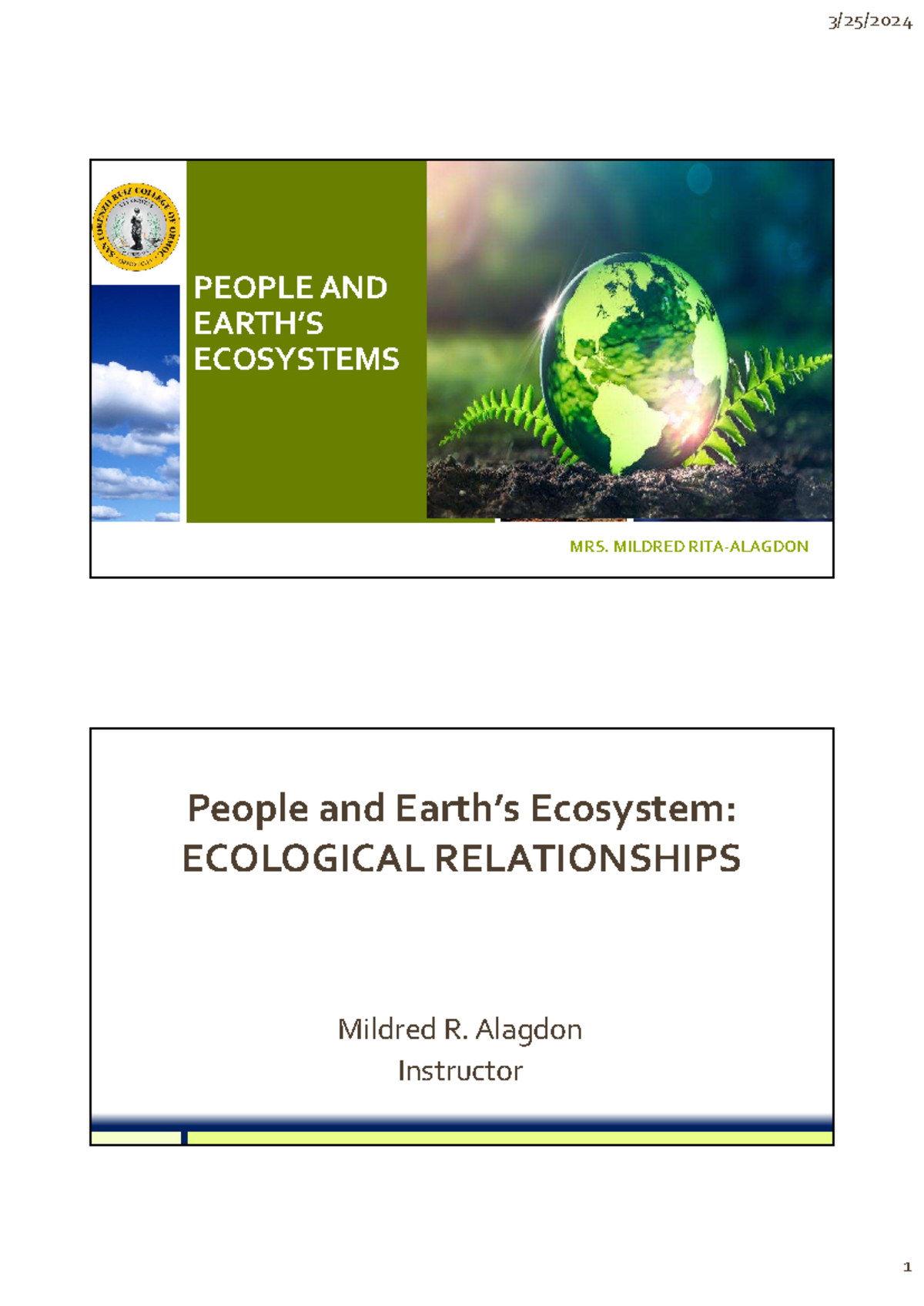 PEE ecosystem - Module 2 - PEOPLE AND EARTH’S ECOSYSTEMS MRS. MILDRED ...