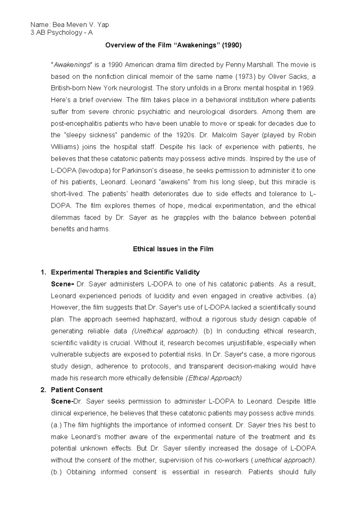 Insight-Paper - Film review - Name: Bea Meven V. Yap 3 AB Psychology ...