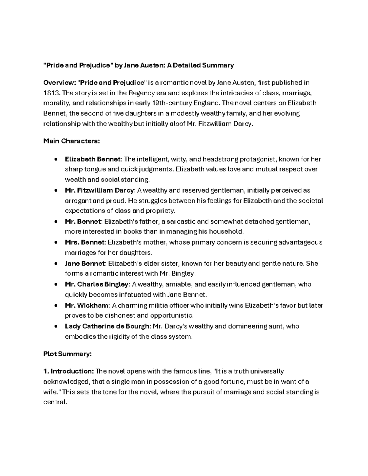 Pride and Prejudice Overview - "Pride and Prejudice" by Jane Austen: A ...