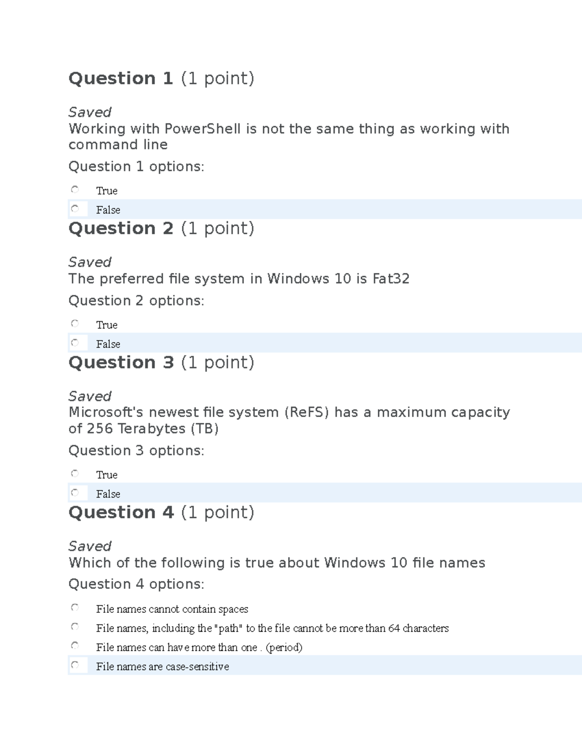 Windows Question 1 - Question 1 (1 point) Saved Working with PowerShell ...