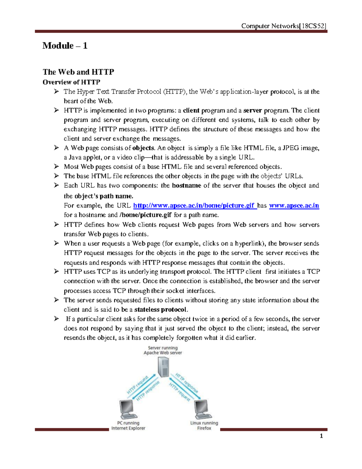 2. Web and HTTP - Module – 1 The Web and HTTP Overview of HTTP The ...