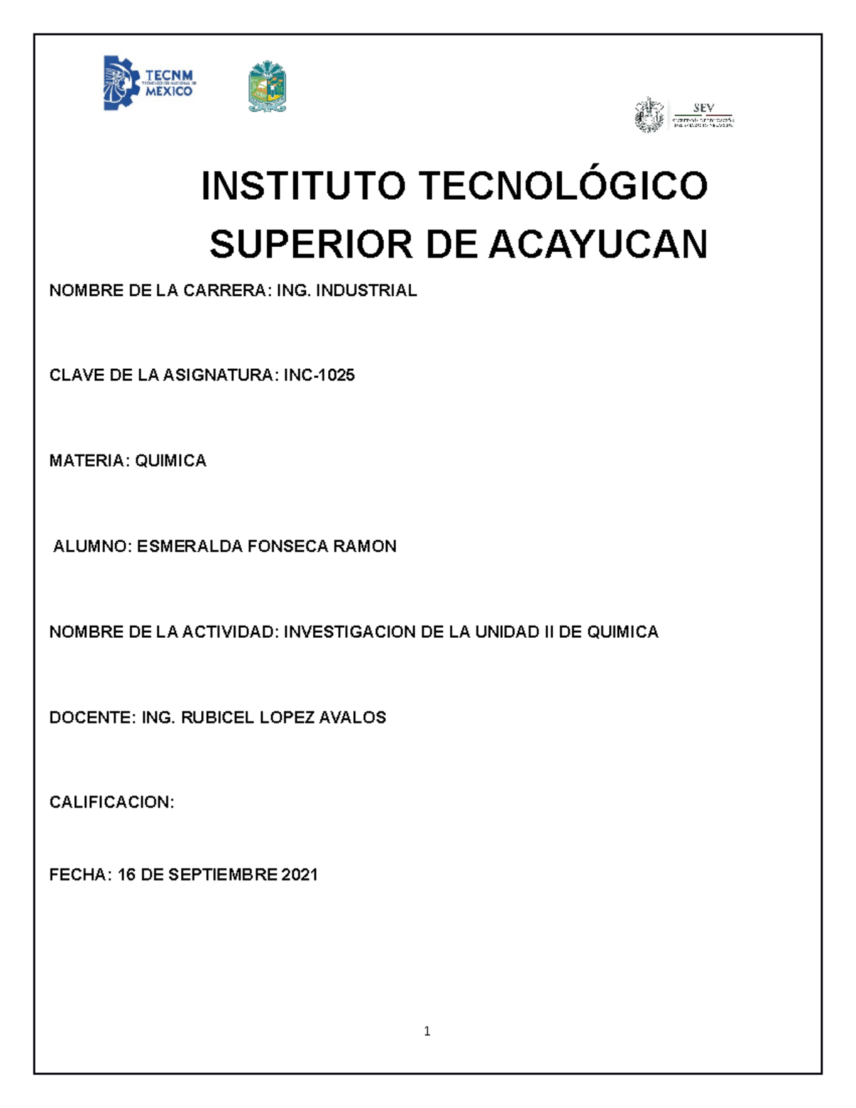 Investigacion de la segunda unidad de quimica con subtemas claro y ...