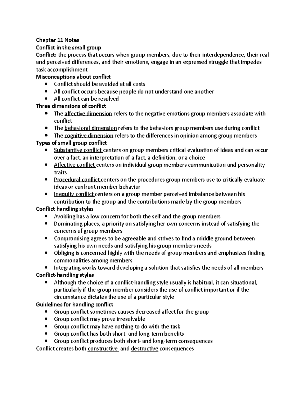 Ch. 11 notes - Dr. Joshua Westwick - Chapter 11 Notes Conflict in the ...