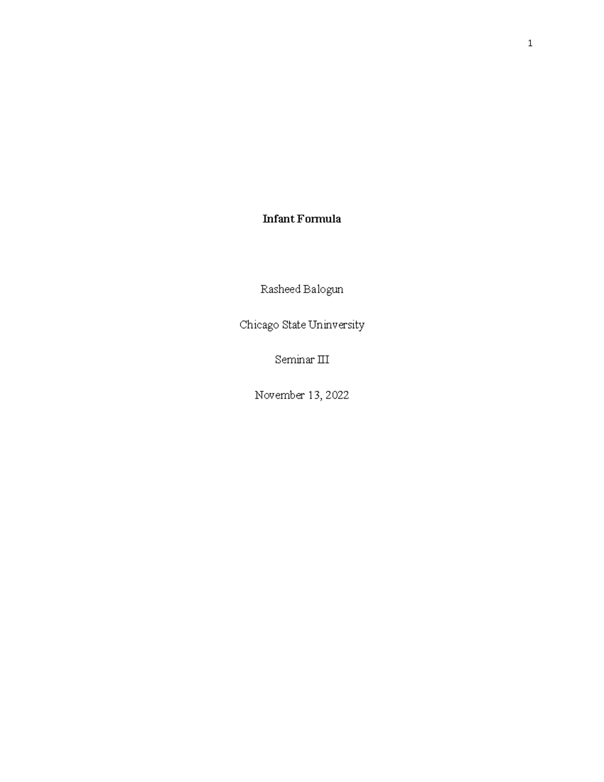 Infant Formula - Assignments for seminar - 1 Infant Formula Rasheed ...