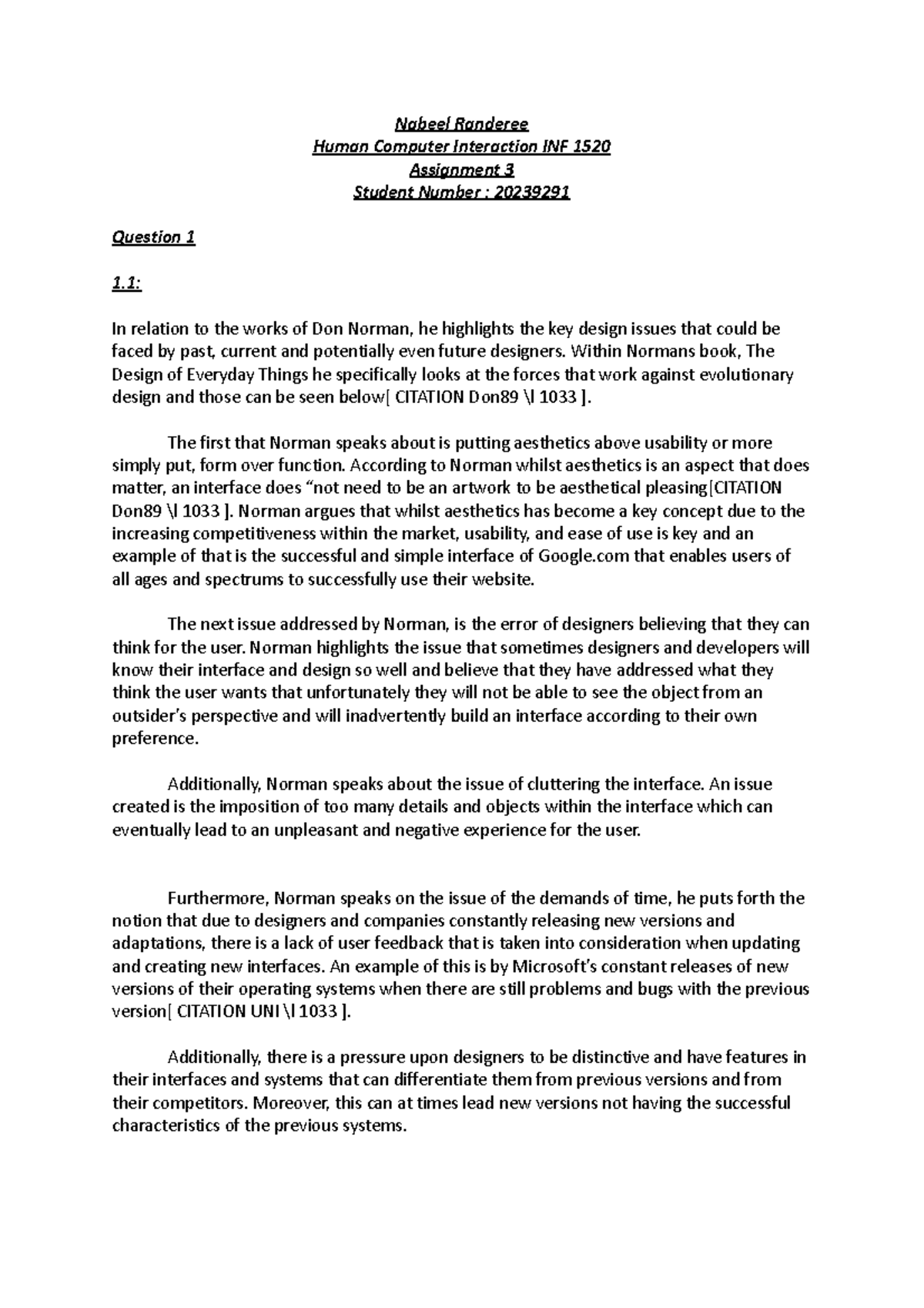 Assignment 3 Answers- docx - Nabeel Randeree Human Computer Interaction ...