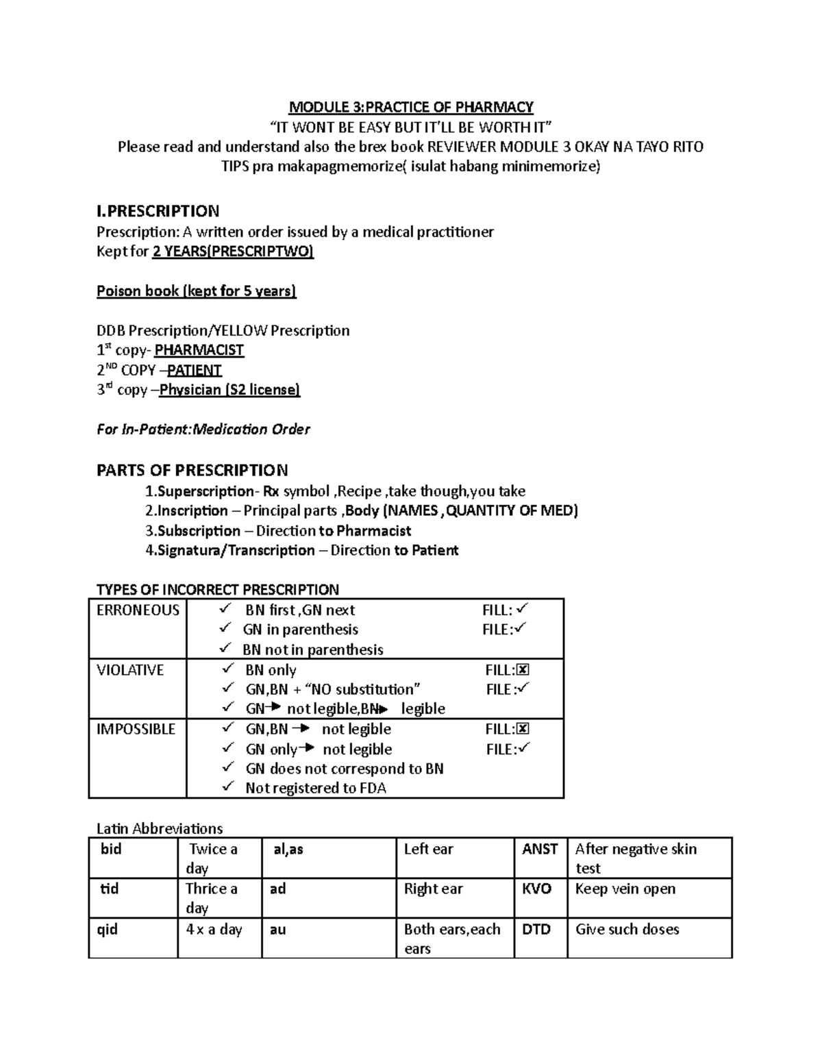 Module 3 - ... - MODULE 3:PRACTICE OF PHARMACY “IT WONT BE EASY BUT IT ...