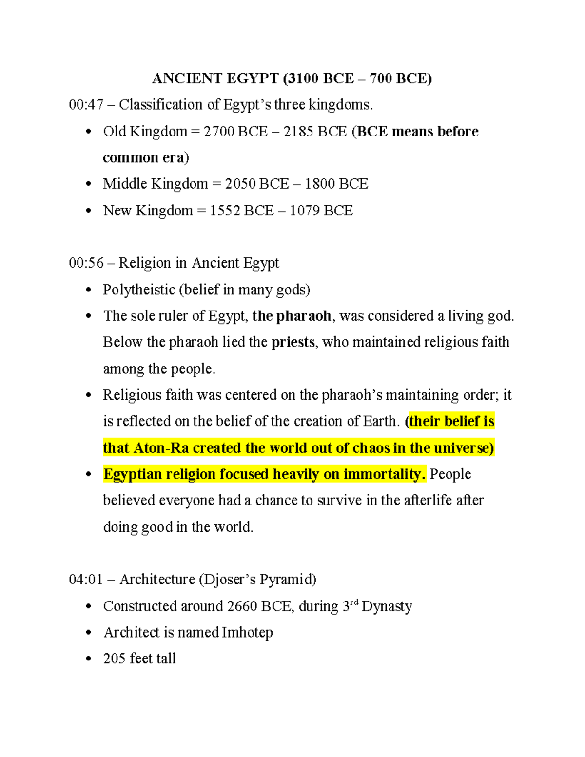 Ancient Egypt - Notes - ANCIENT EGYPT (3100 BCE – 700 BCE) 00:47 ...