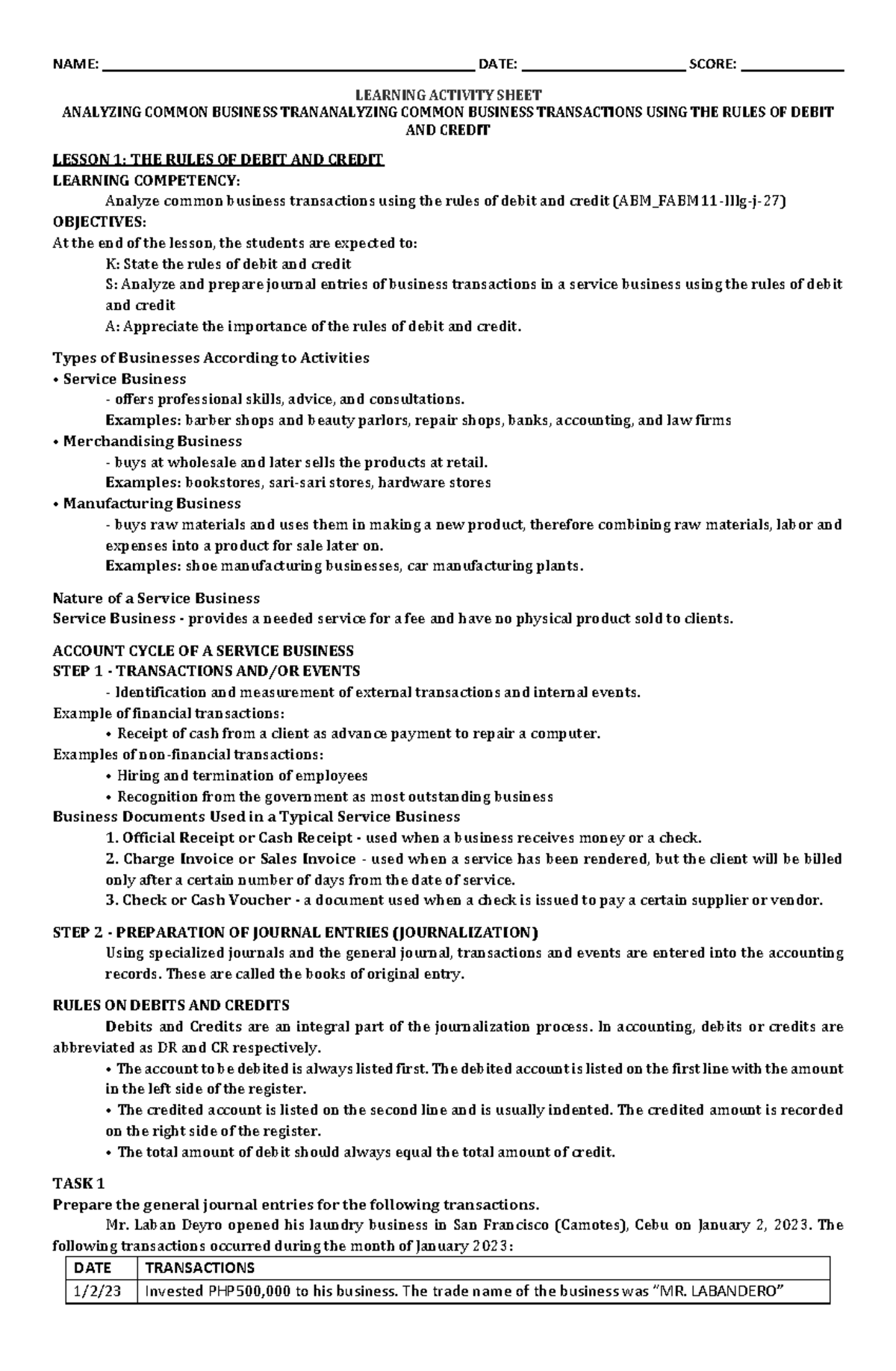 Learning-activity-sheet-FABM-Q4-3 095222 - NAME: DATE: SCORE: LEARNING ...