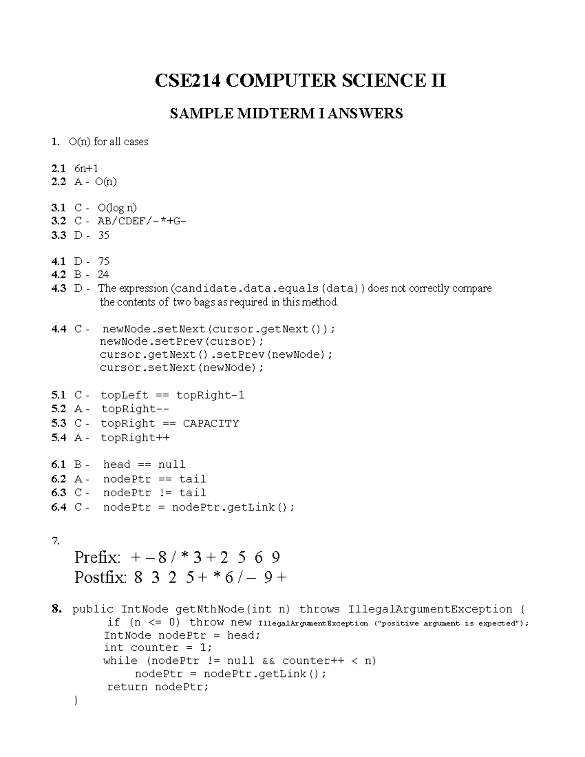 Midterm 1ans - It’s a very crucial document - CSE214 COMPUTER SCIENCE ...
